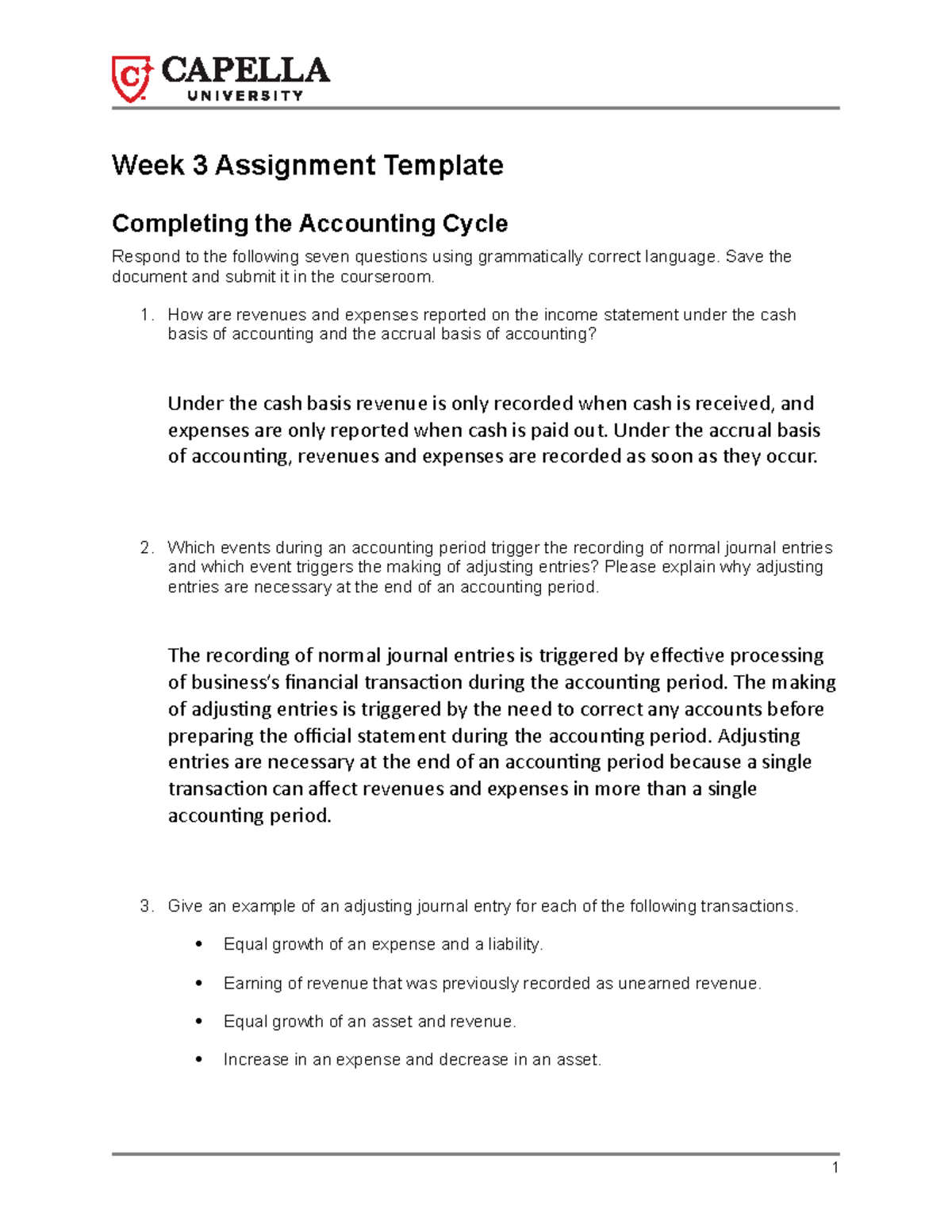ACC-201 Week 3 Assignment: Completing the Accounting Cycle Tasks - Studocu