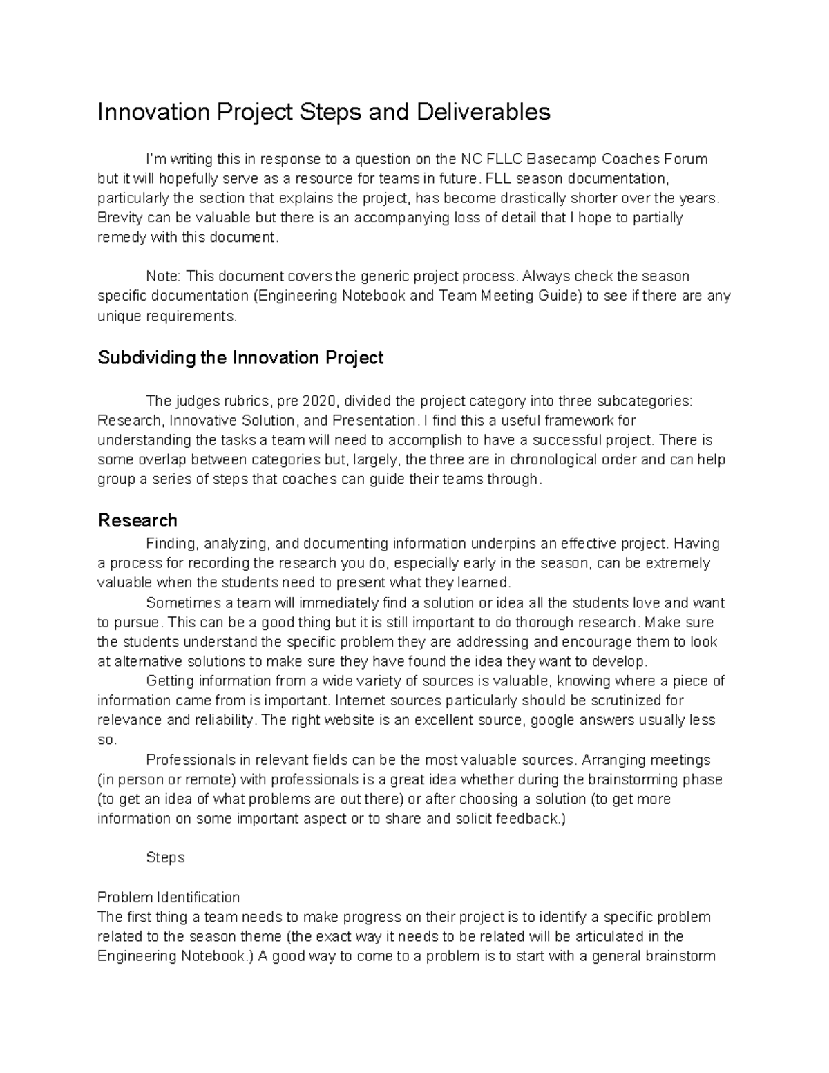 NC FLLC Innovation Project Steps & Deliverables Guide - Studocu