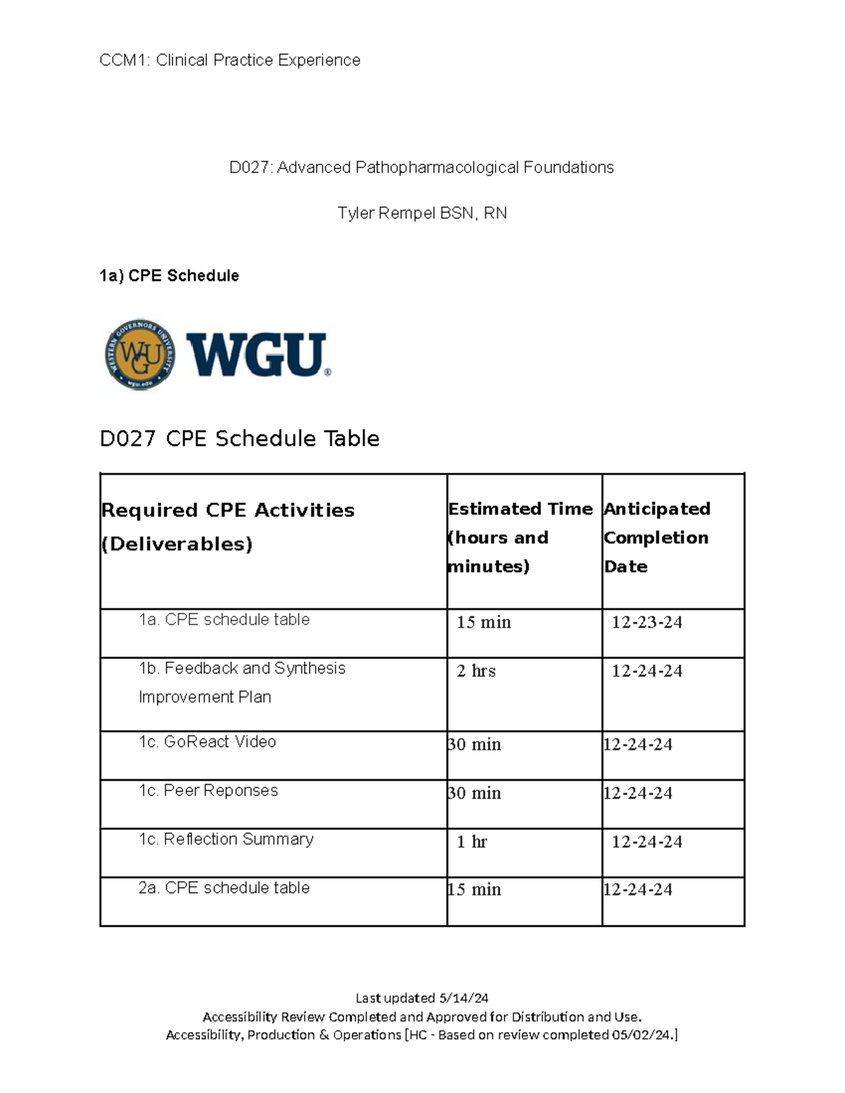 D027 Task 1 - CPE Schedule & Feedback Synthesis Summary - Studocu