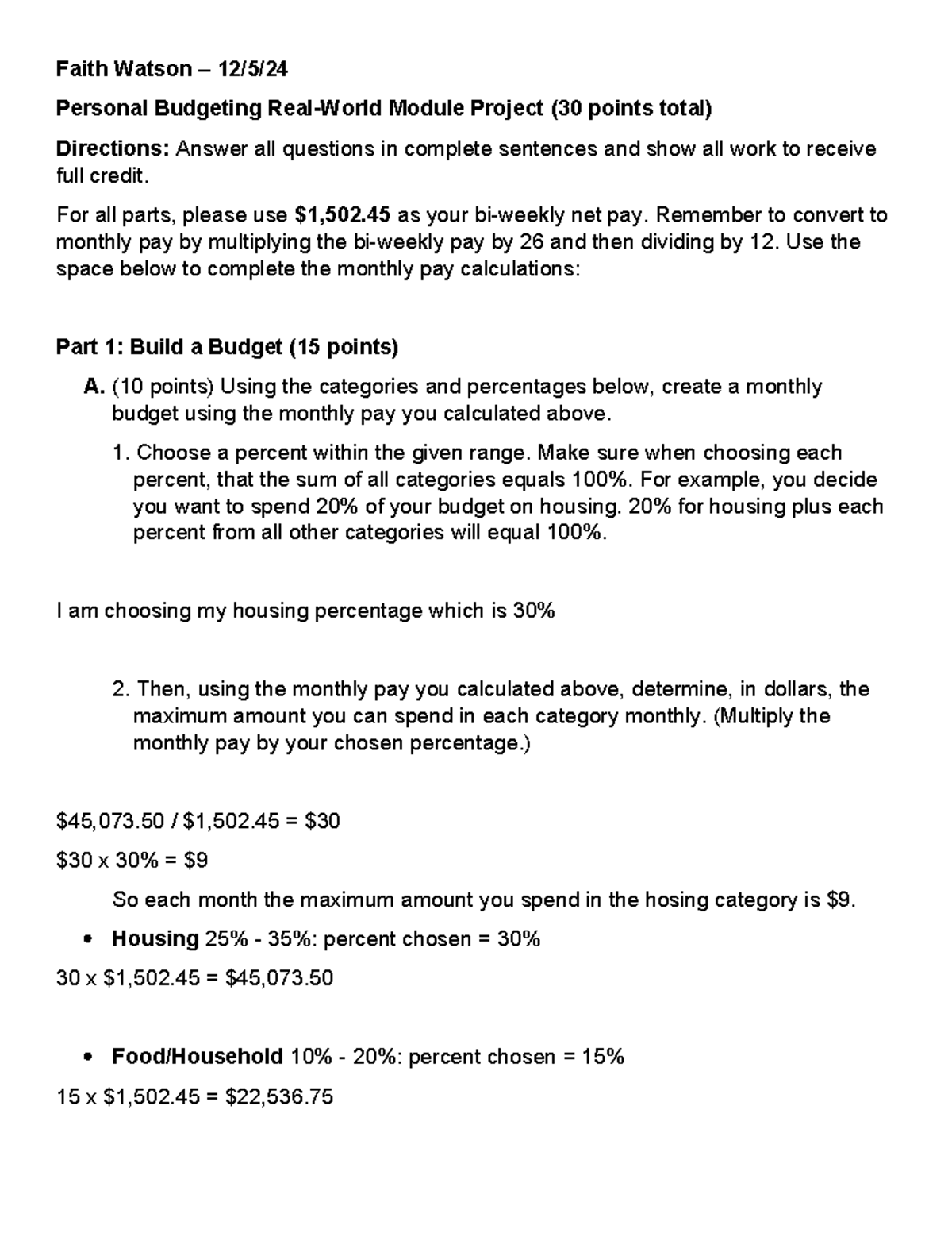 3.03 Personal Budgeting Assignment: Real-World Module Project - Studocu