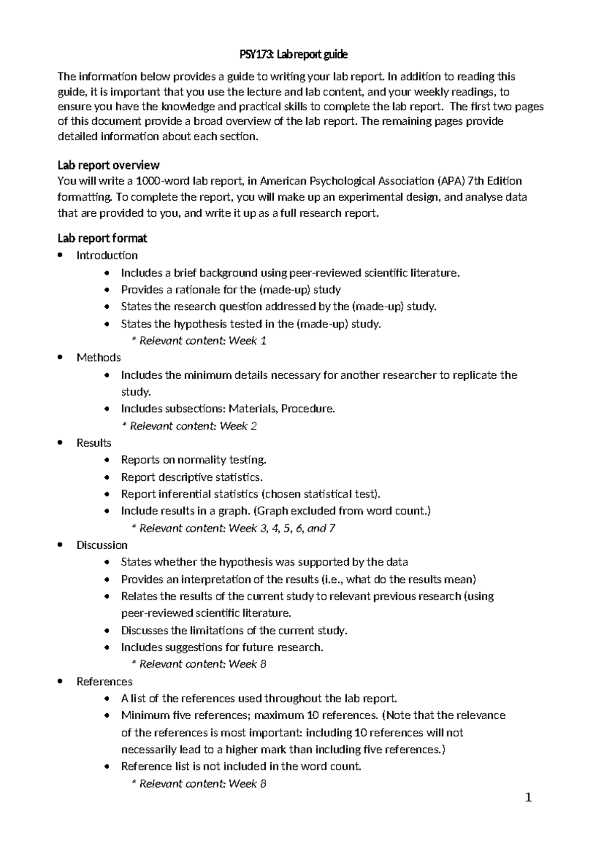 PSY173: Comprehensive Lab Report Writing Guide - Studocu