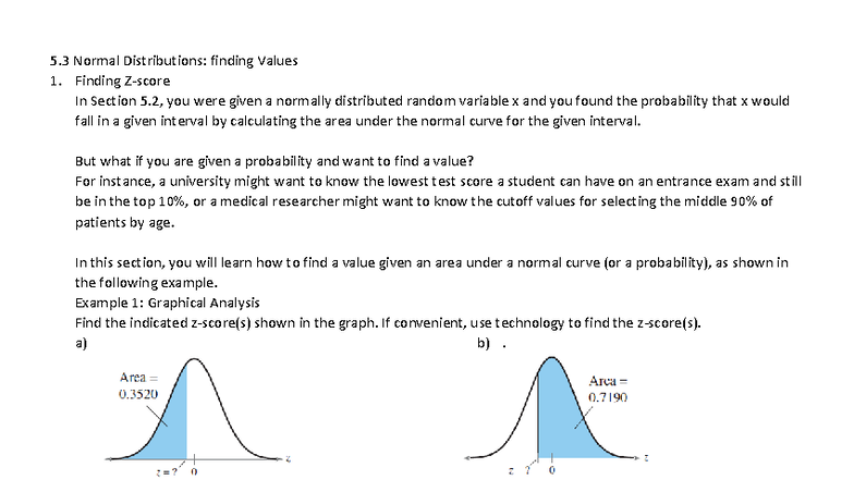 S-5.3 Normal Distributions: Finding Values for MAT150 FALL2025 - Studocu