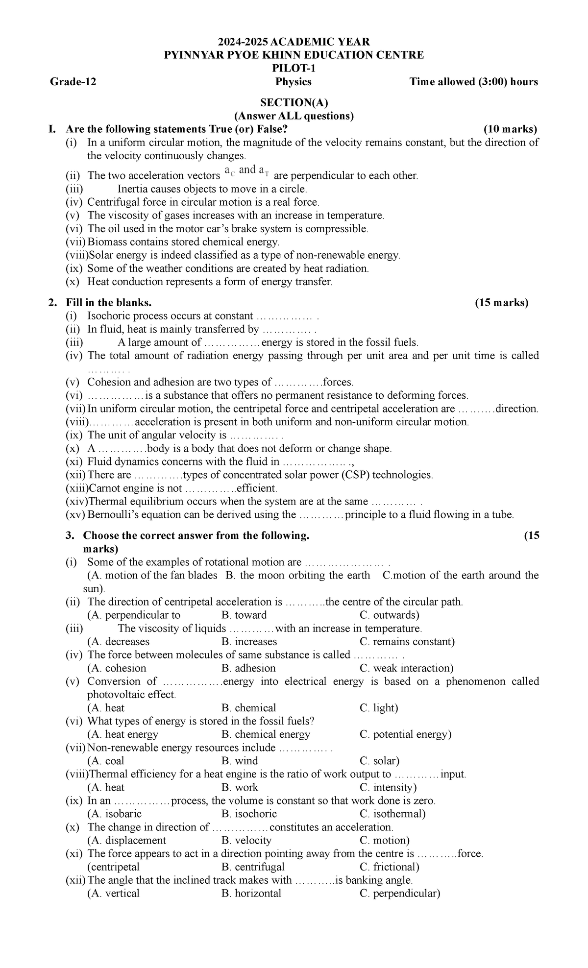 Pilot 1 Phys G12 Exam Review: Key Concepts and Questions - Studocu