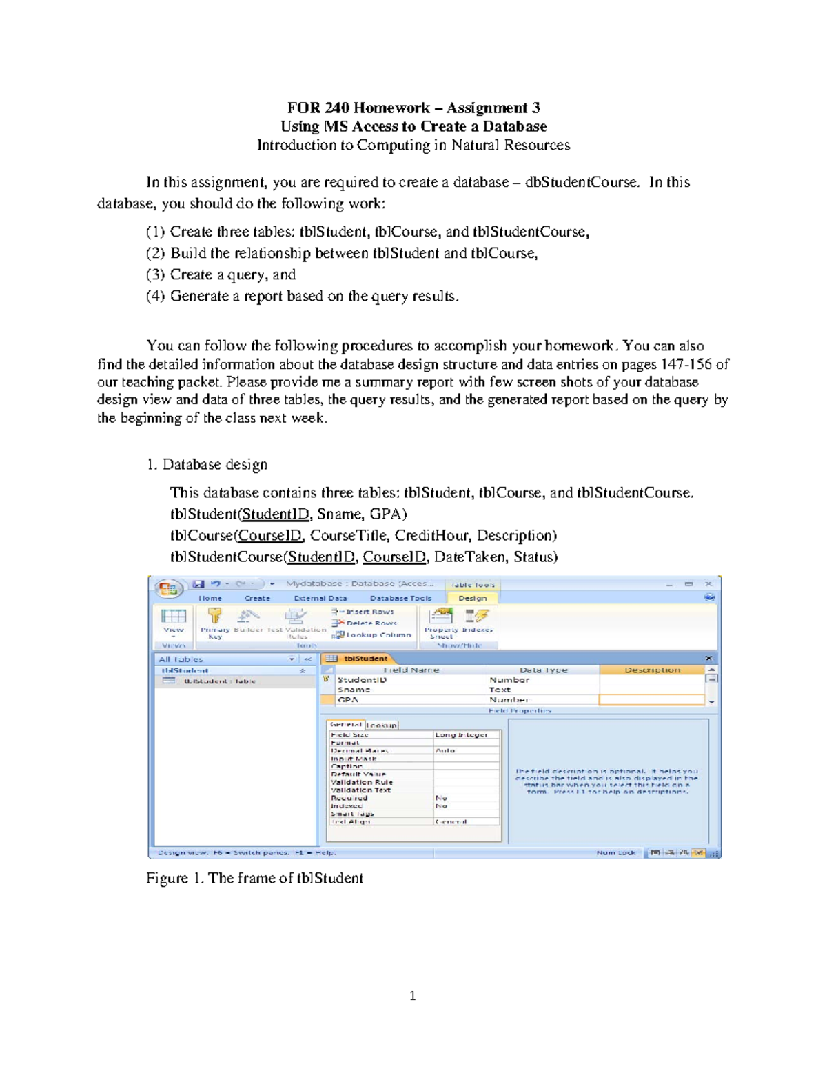 FOR 240 - Homework 3: Creating a Database with MS Access - Studocu