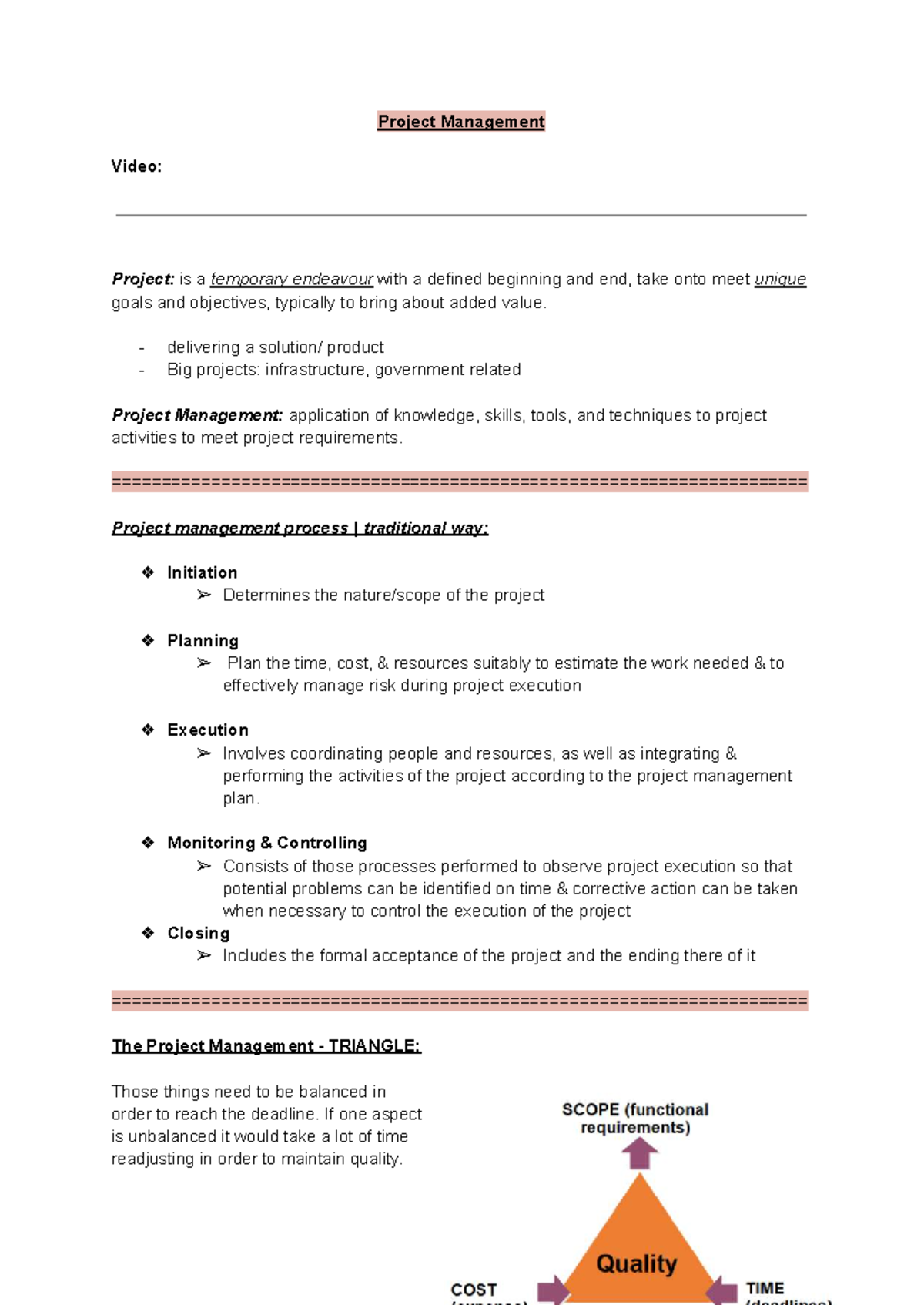 Project Management Overview: Key Concepts and Agile Methodologies - Studocu