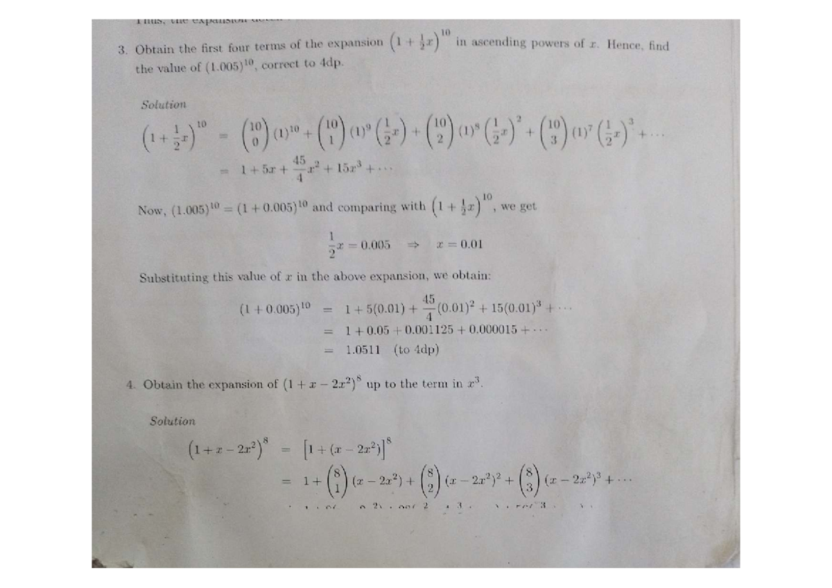 Binomial Expansion Solutions (MATH101) - Terms & Calculations - Studocu