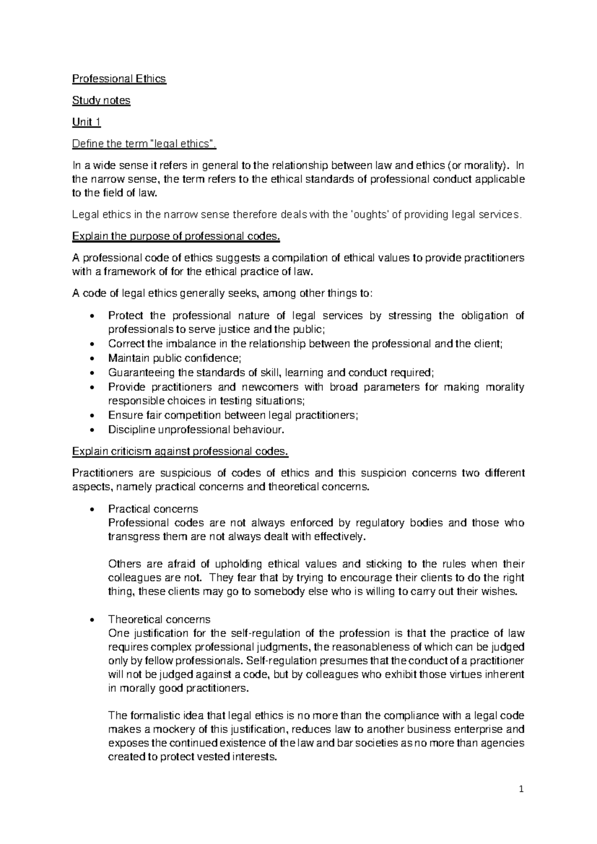 Professional Ethics Study Notes Professional Ethics Study Notes Unit