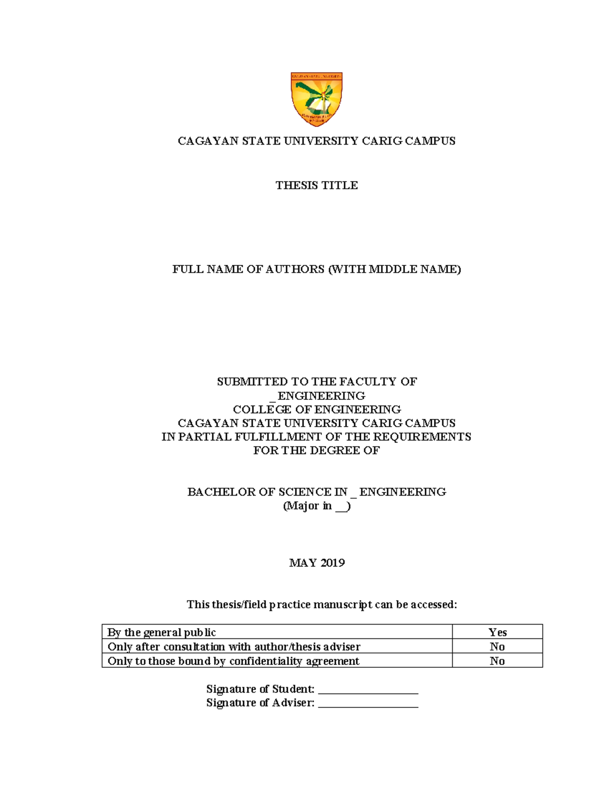 COE-Manuscript-Template - TITLE PAGE CAGAYAN STATE UNIVERSITY CARIG CAMPUS THESIS TITLE FULL ...