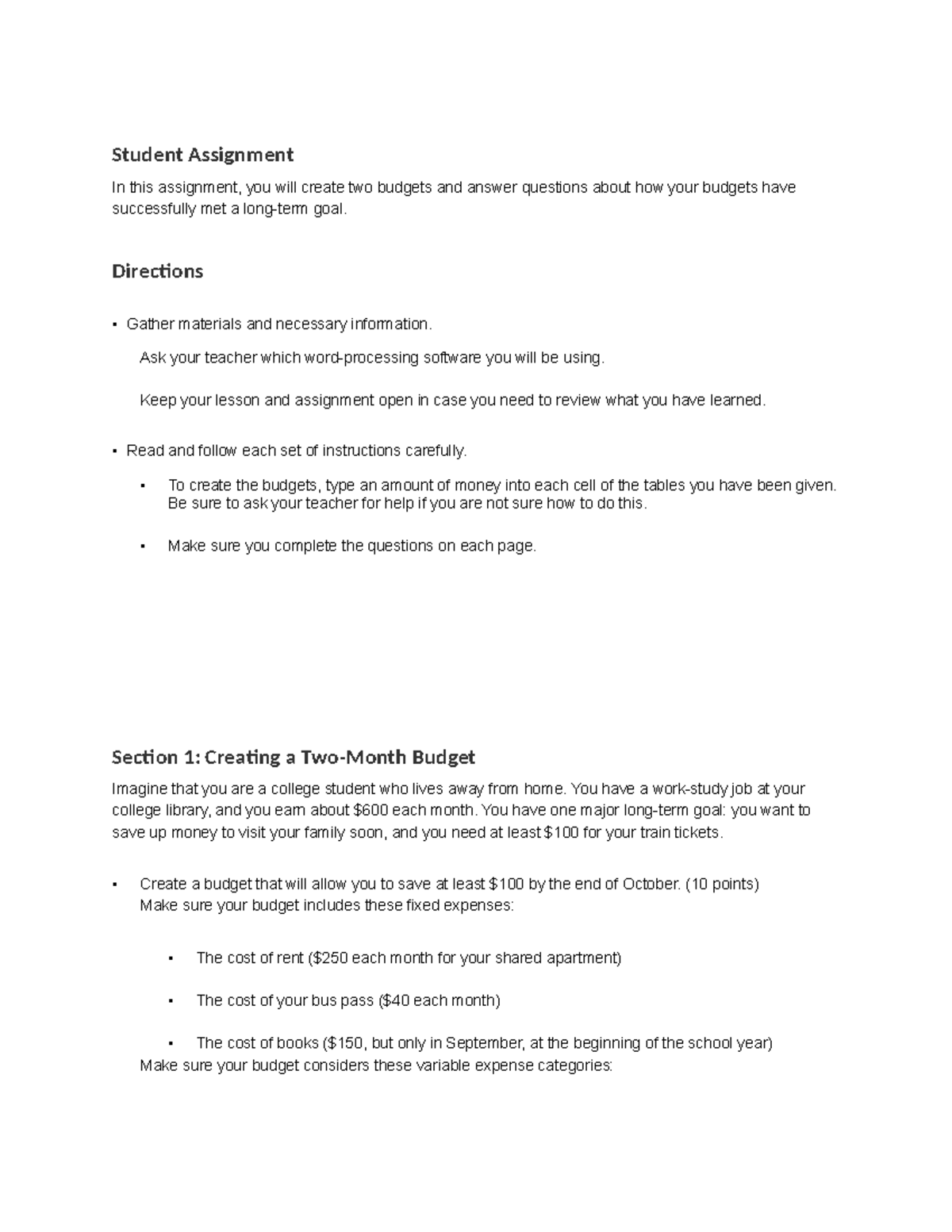 Budgeting Assignment: Creating and Adapting Budgets for Savings - Studocu
