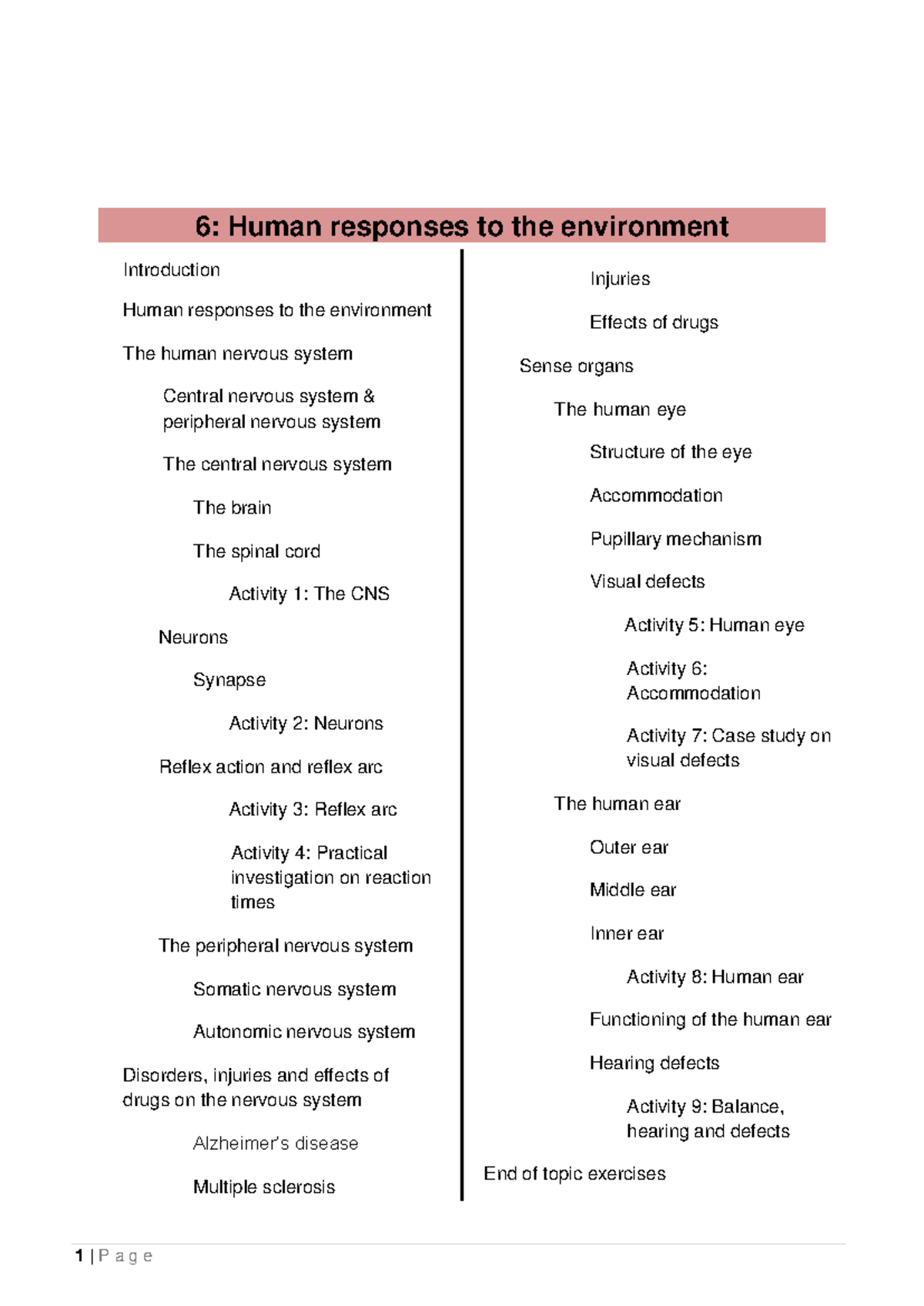 Life Sciences Grade 12 Chapter 6: Human Responses to the Environment ...