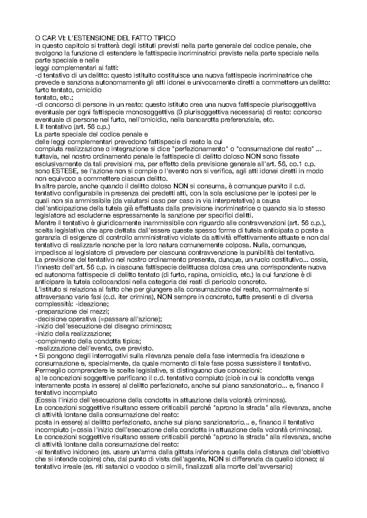 O CAP. VI: L'Estensione del Fatto Tipico nel Codice Penale - Studocu
