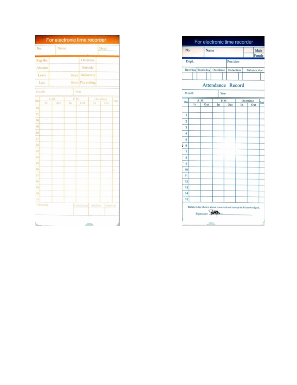 Electronic Time Recorder Attendance Record Template - Studocu