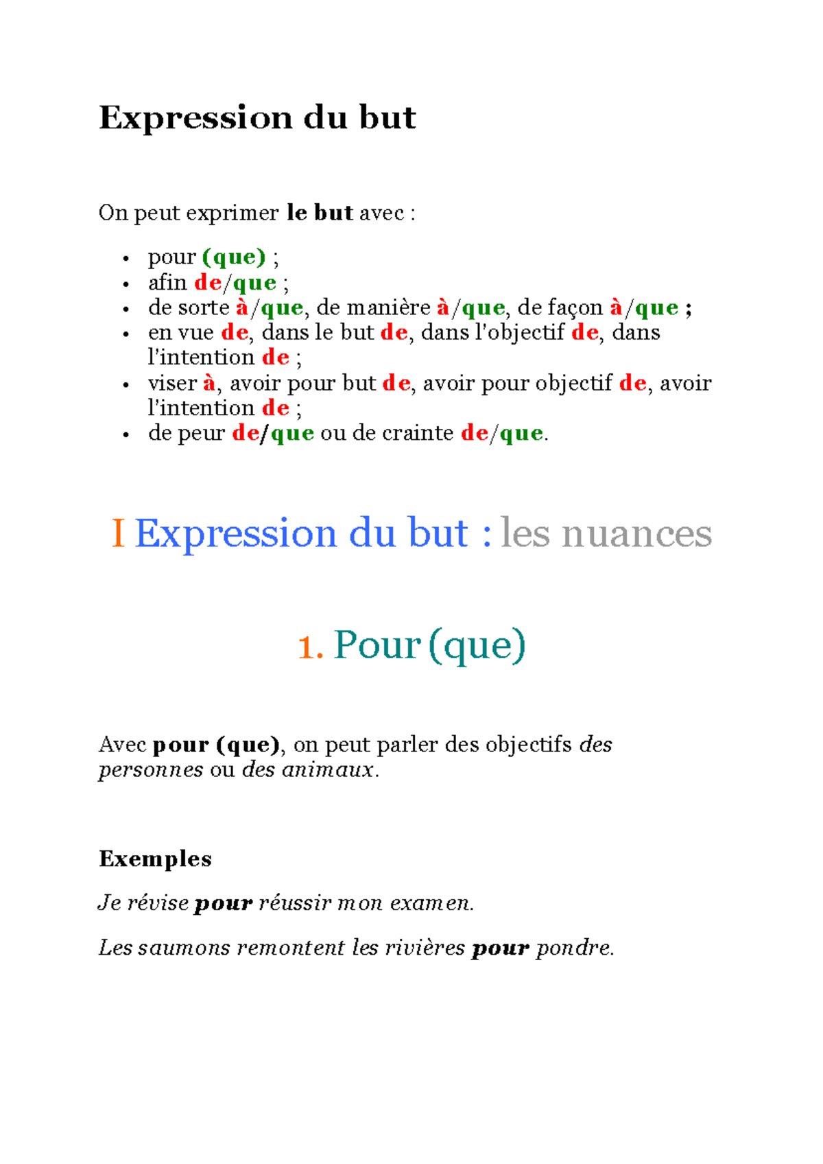 Expression du but en français - Cours 2025 - Studocu