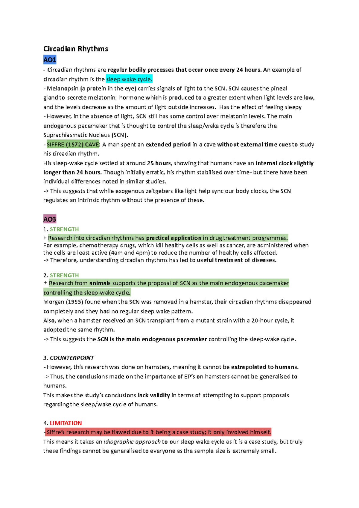 Biopsychology 16 Marker Plans & Notes: Circadian Rhythms & More - Studocu