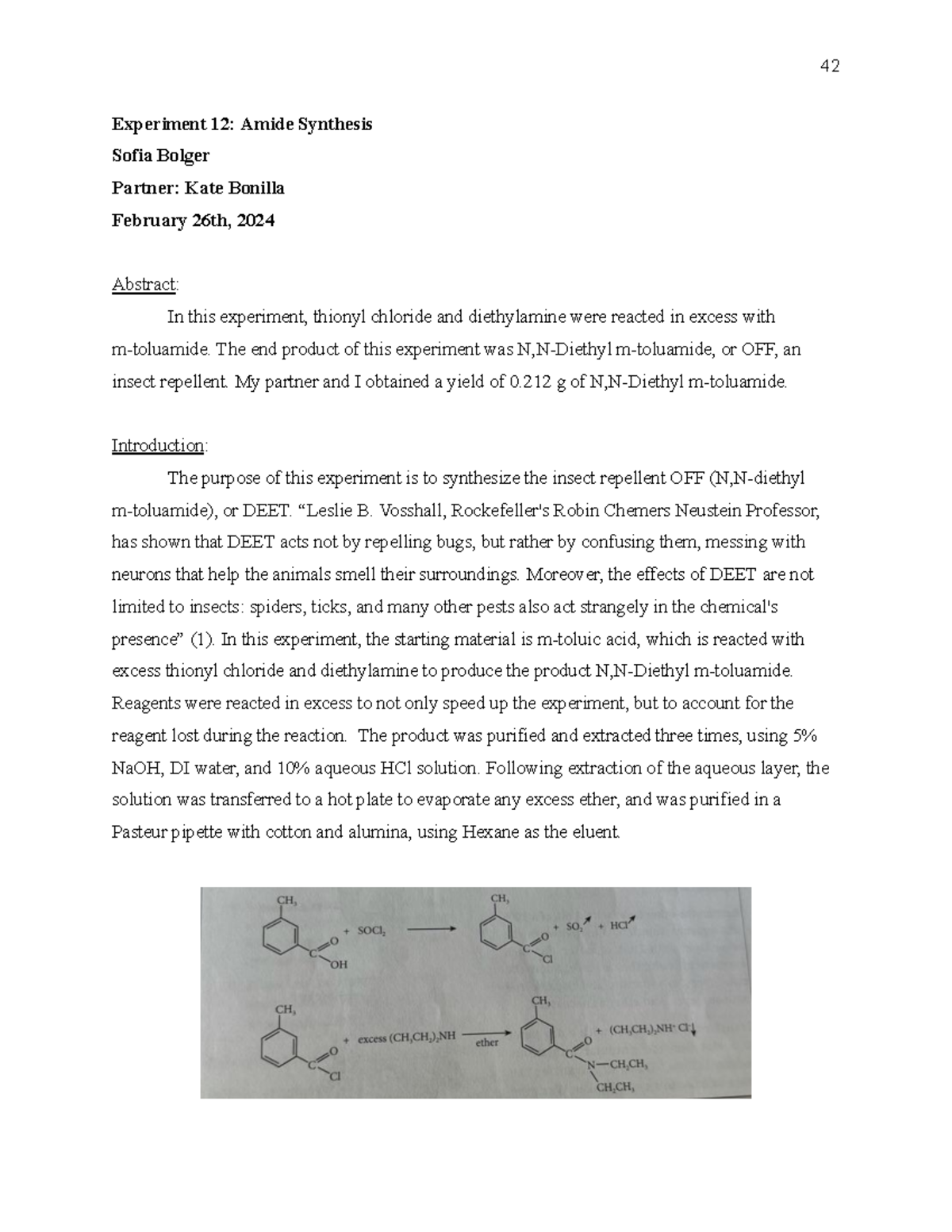 Expt 12: Amide Synthesis Report on N,N-Diethyl m-Toluamide Production ...
