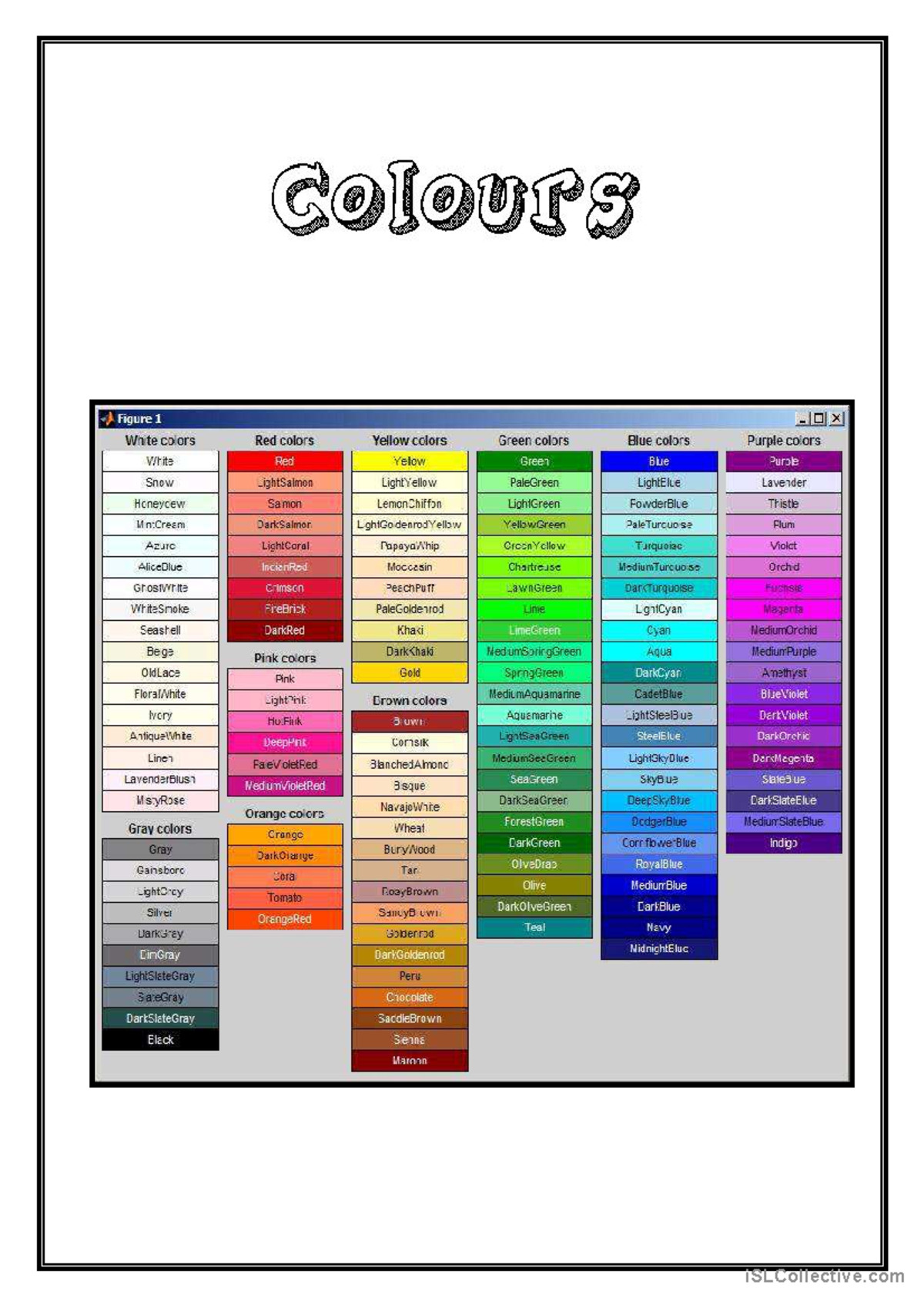 Colours - COLORES EN INGLES - Colours A Figure 1 White colors Red ...