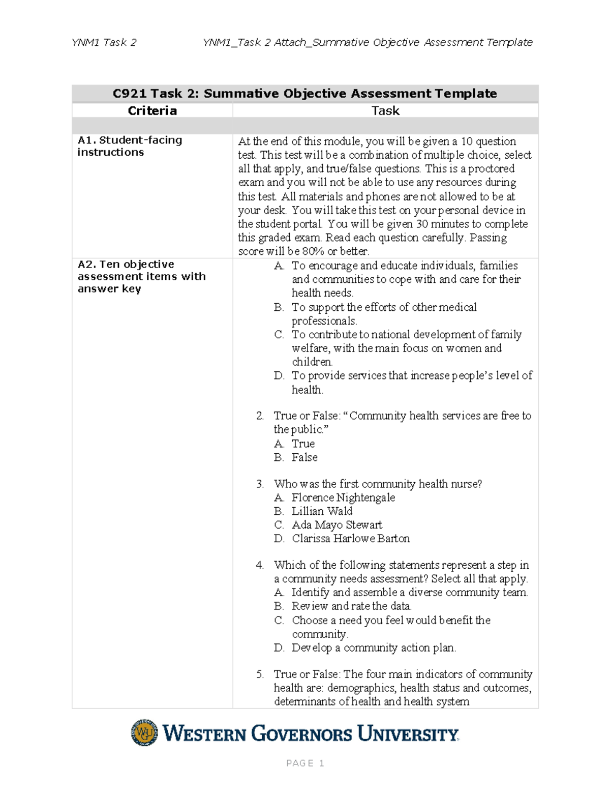 Summative Objective Assessment - Student-facing instructions At the end ...