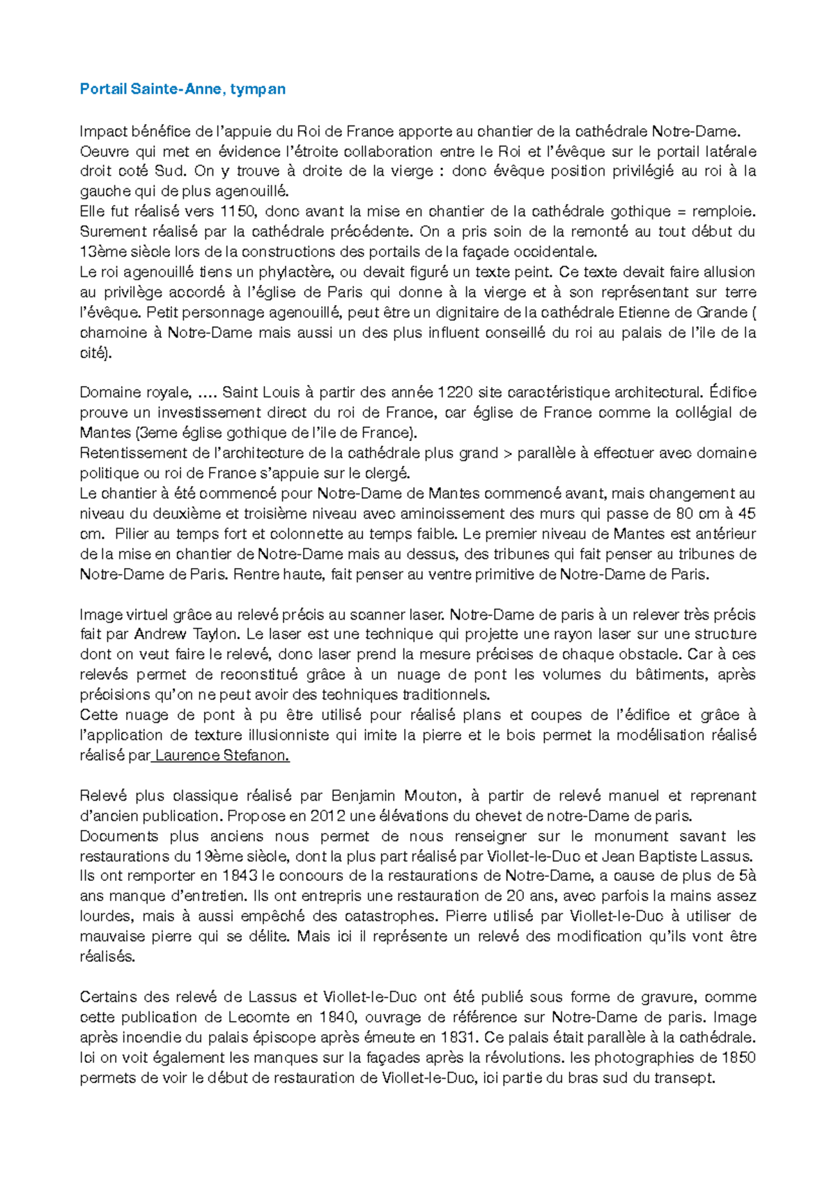 CM 2 - Art médiéval 2 - Notes de cours 2 - Portail Sainte-Anne, tympan ...