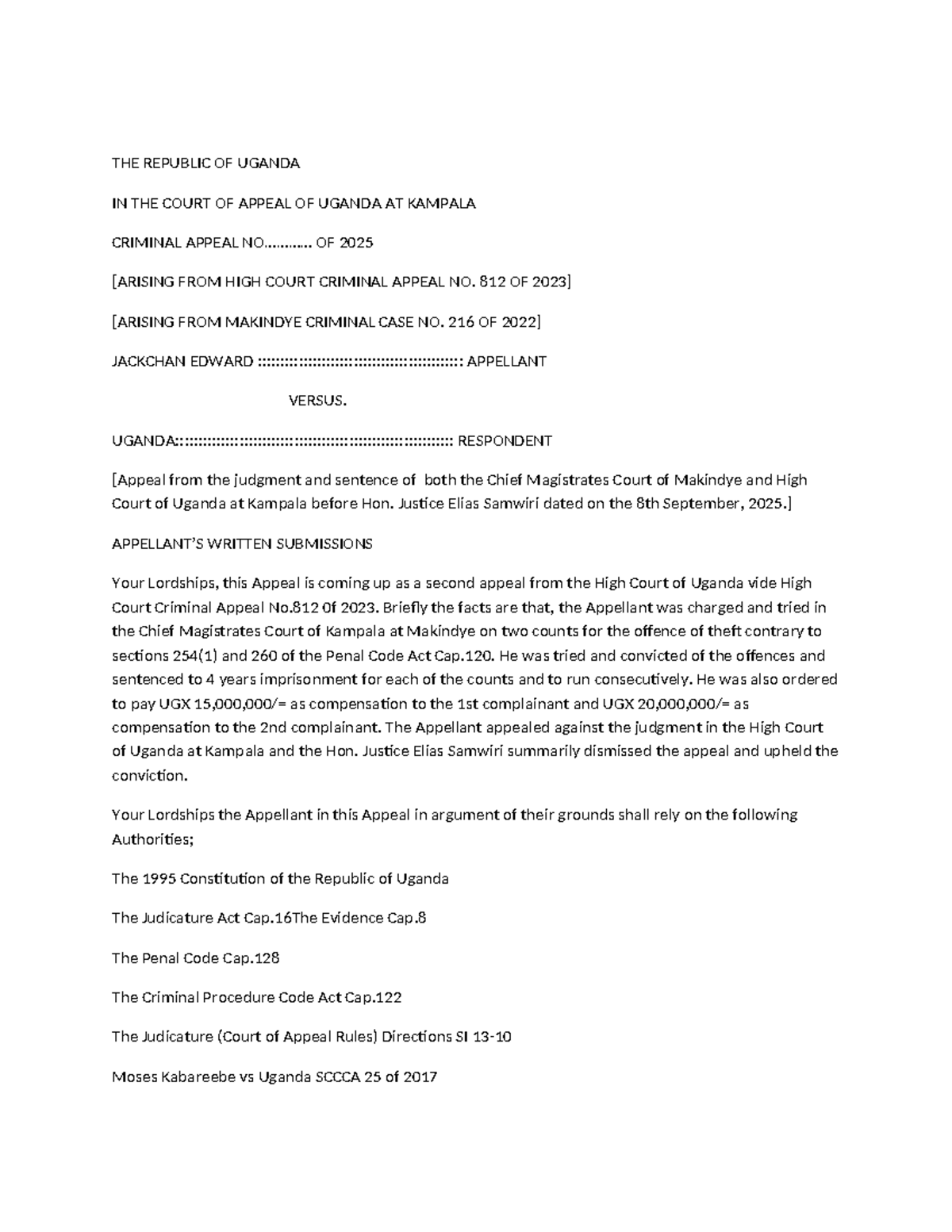 Skeleton Submissions for Criminal Appeal No. 812 of 2023 - Studocu