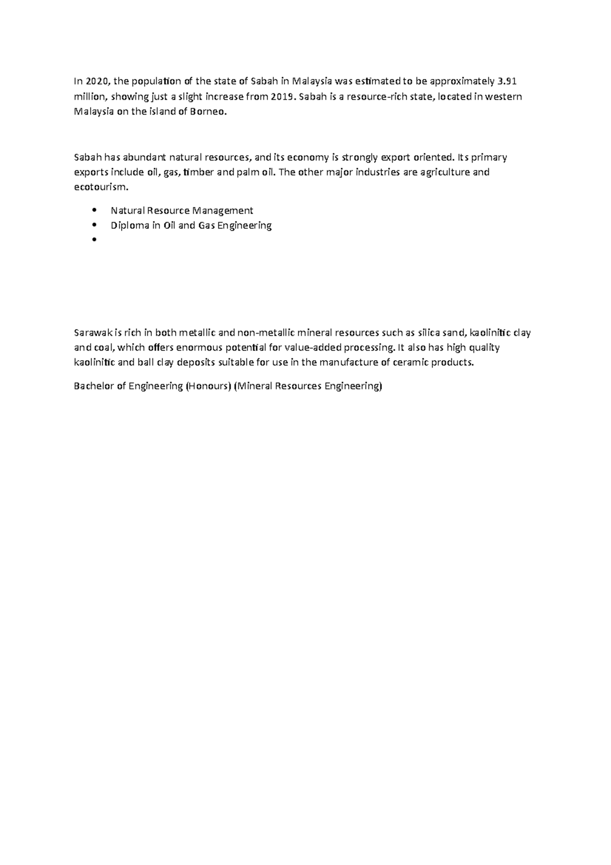 Economic Opportunities in Sabah and Sarawak - In 2020, the population ...
