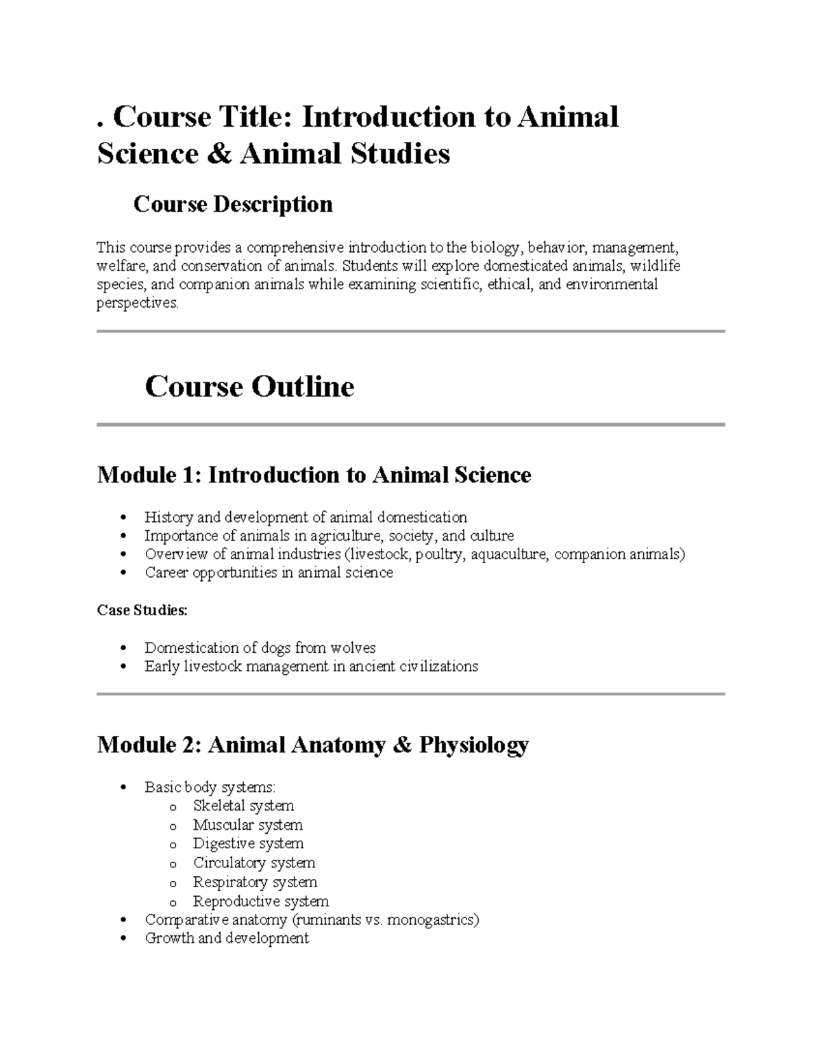 COL - Introduction to Animal Science: Comprehensive Course Overview ...