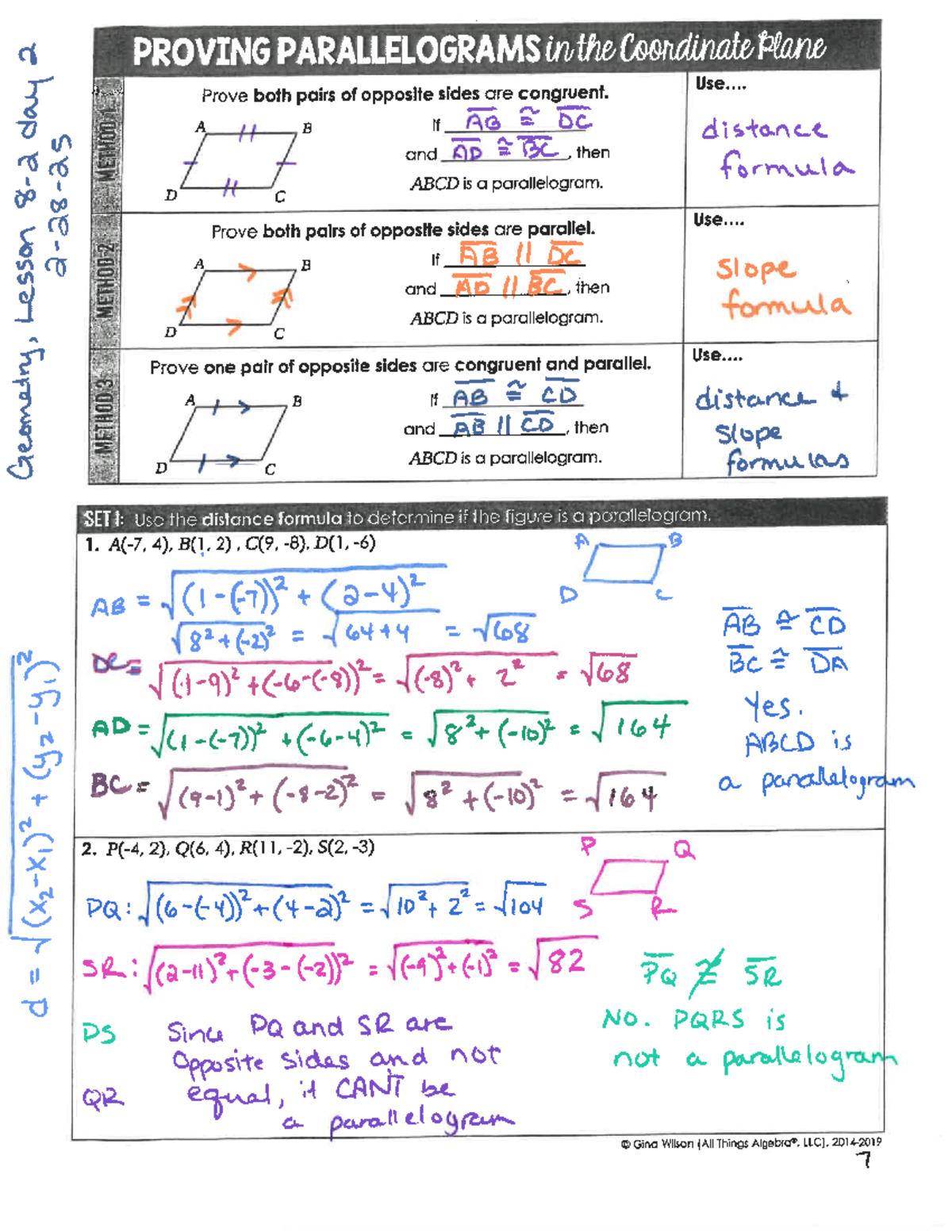 G2 8-2 Day 2 Final Exam: Proving Parallelograms in Coordinate Plane ...