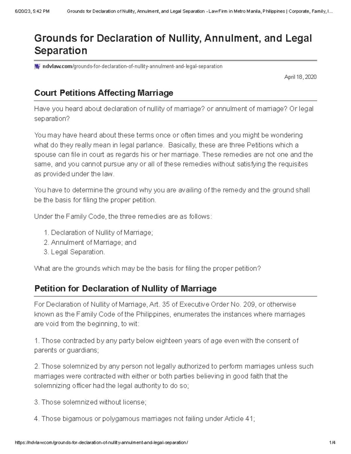 Grounds for Nullity, Annulment & Legal Separation - Family Code ...