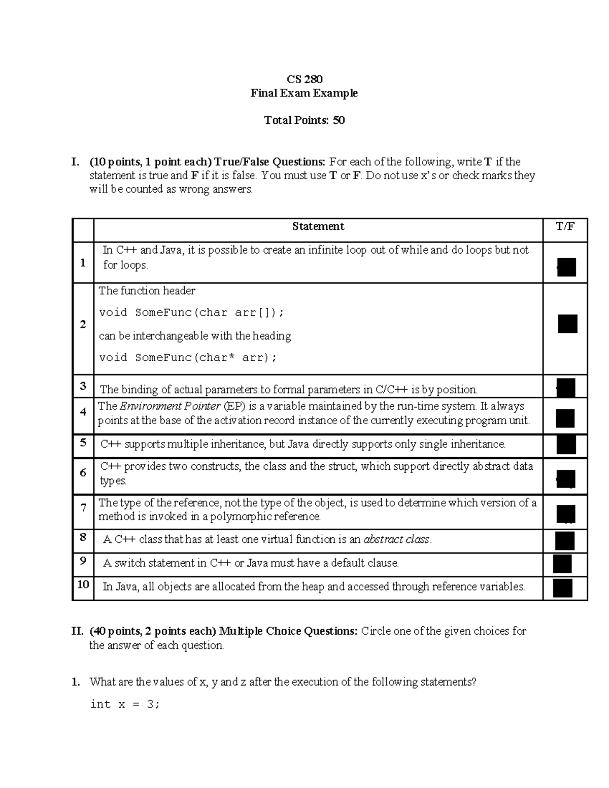 Final Exam without Answers 1 - CS 280 Final Exam Example Total Points ...