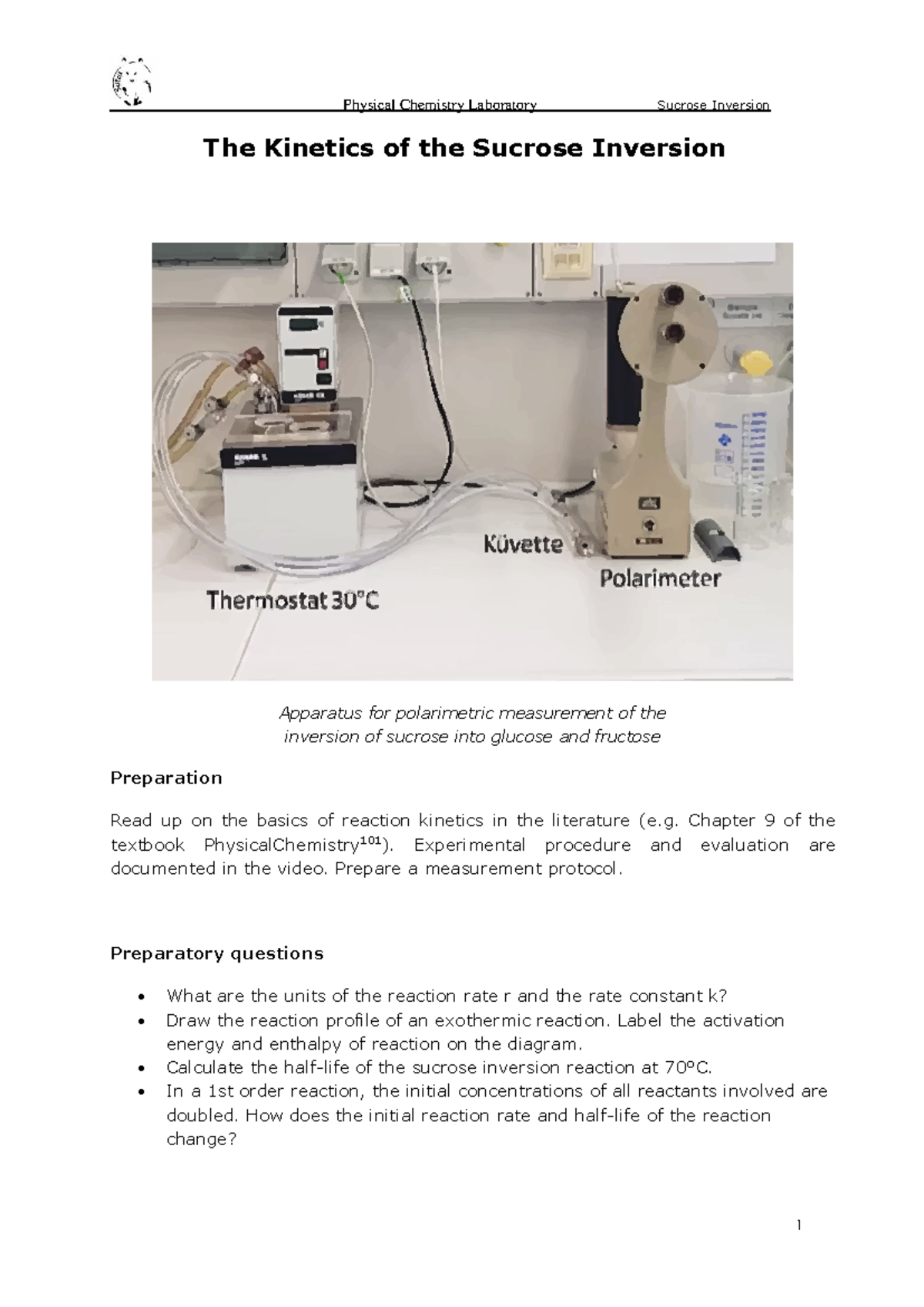Physical Chemistry Lab (V3E): Kinetics of Sucrose Inversion - Studocu