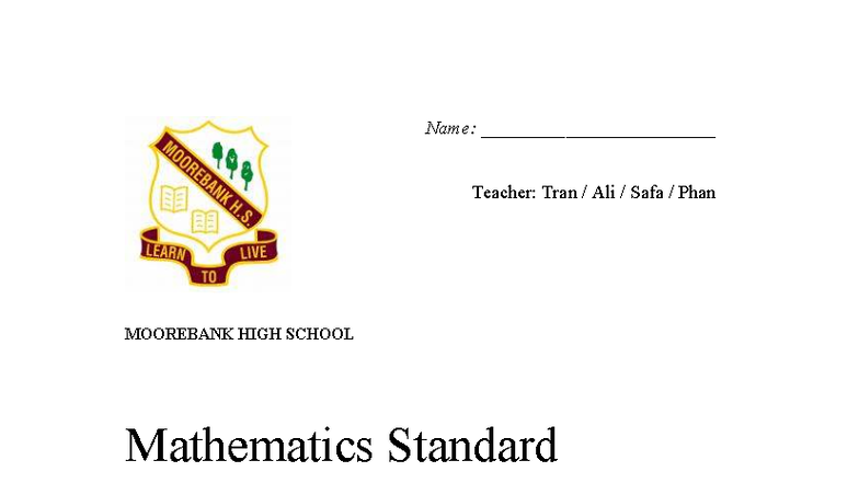 Mathematics Standard 2024 Year 11 Task 3 Past Paper - Studocu
