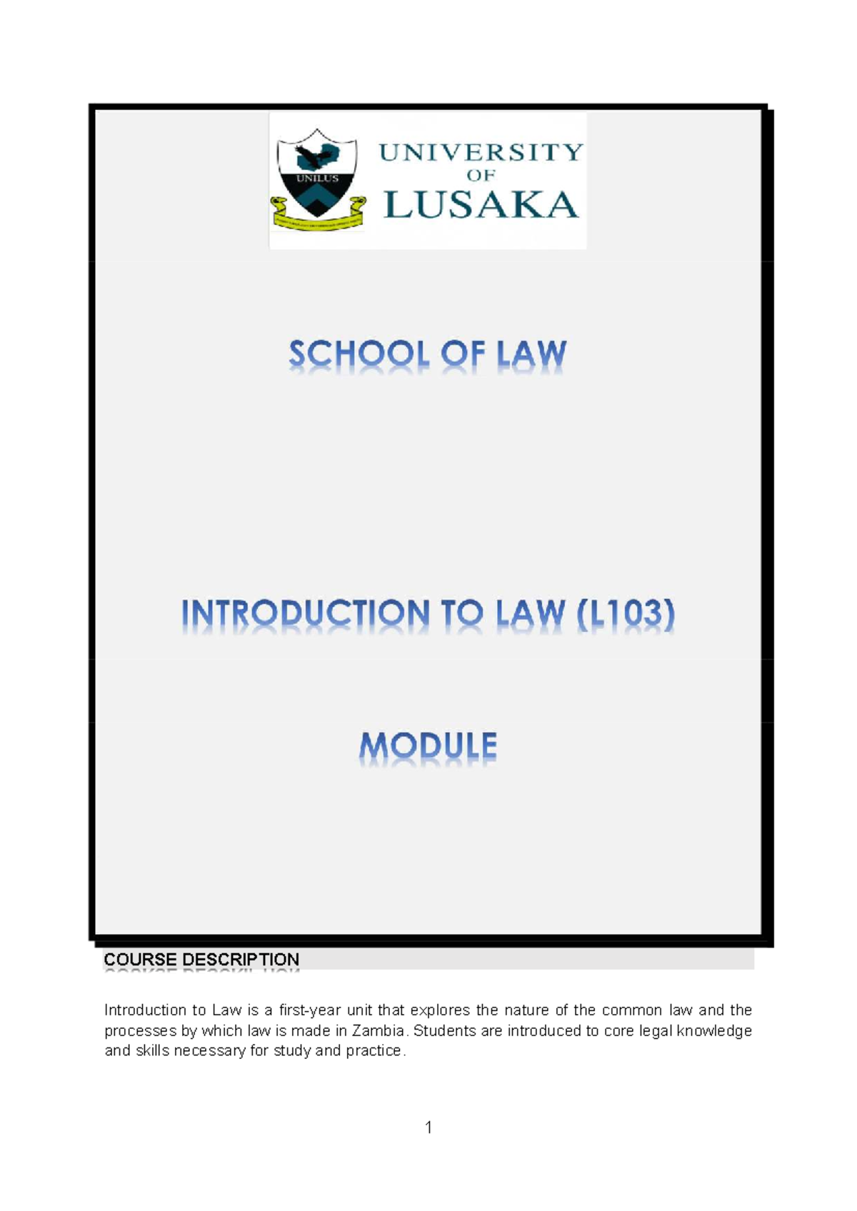 Introduction to Law: Course Overview and Learning Outcomes (C9096 ...