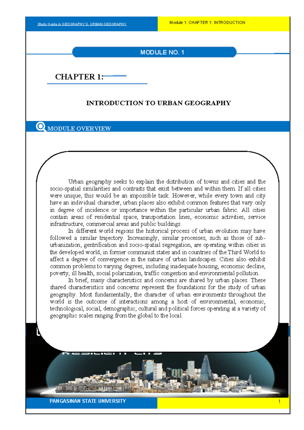 Study Guide in GEOGRAPHY URBAN GEOGRAPHY Module 1: CHAPTER 1 ...