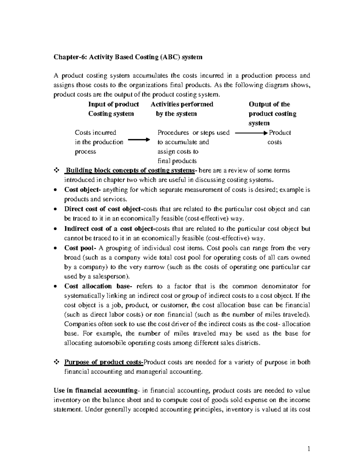 CMA 1 CH 6 Activity Based Costing (ABC) System Overview and Analysis ...