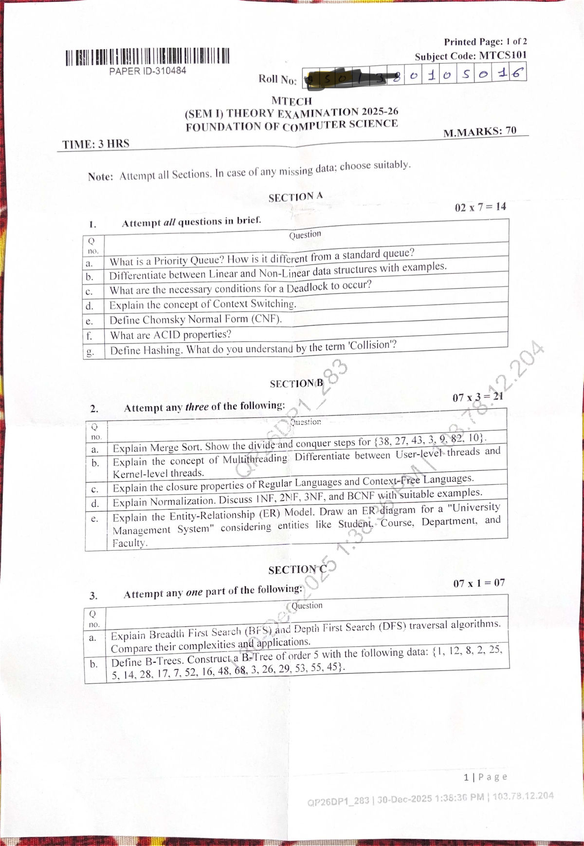 MTCS101: Foundation of Computer Science - Theory Exam Notes - Studocu