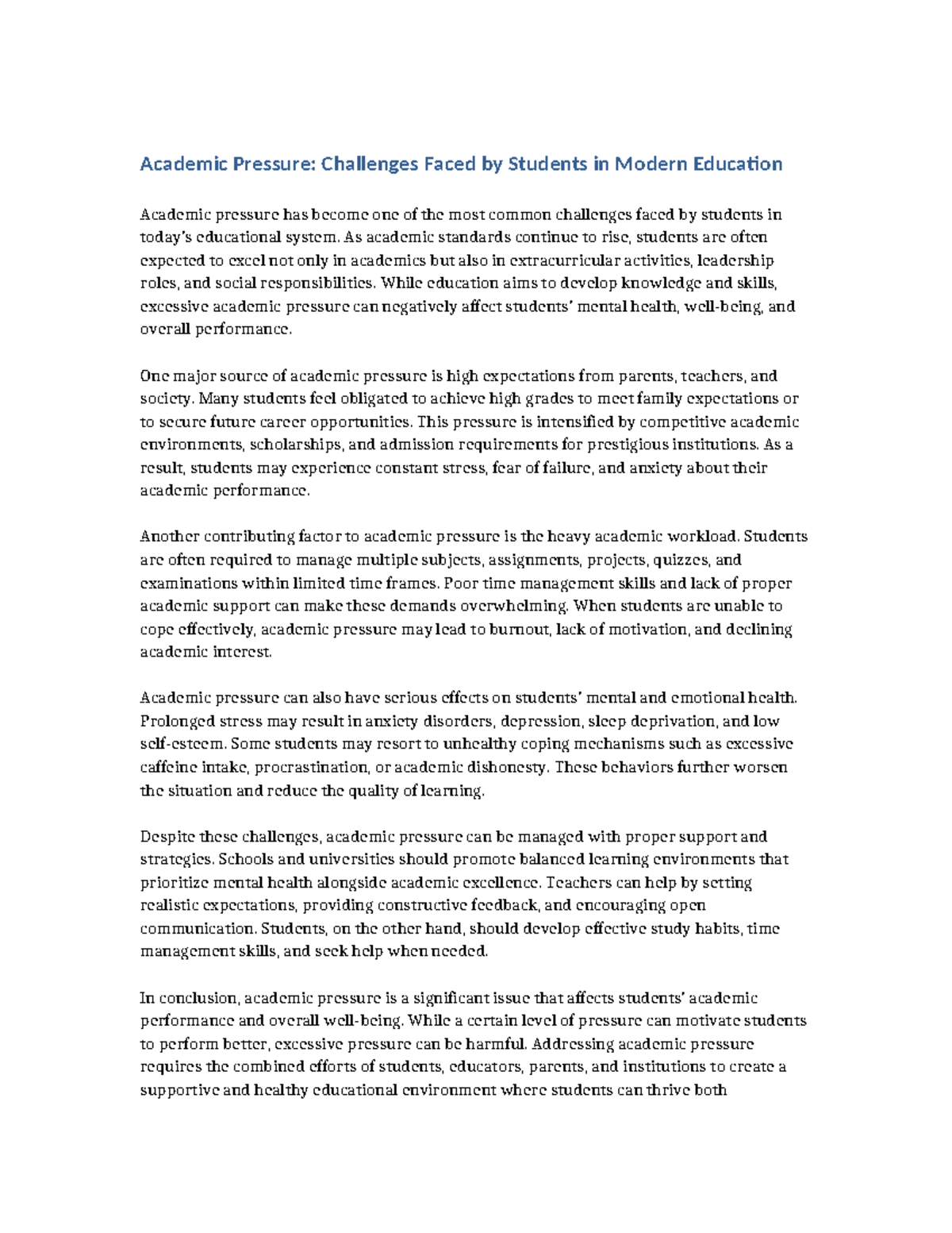 Academic Pressure: Challenges & Solutions in Modern Education Essay ...