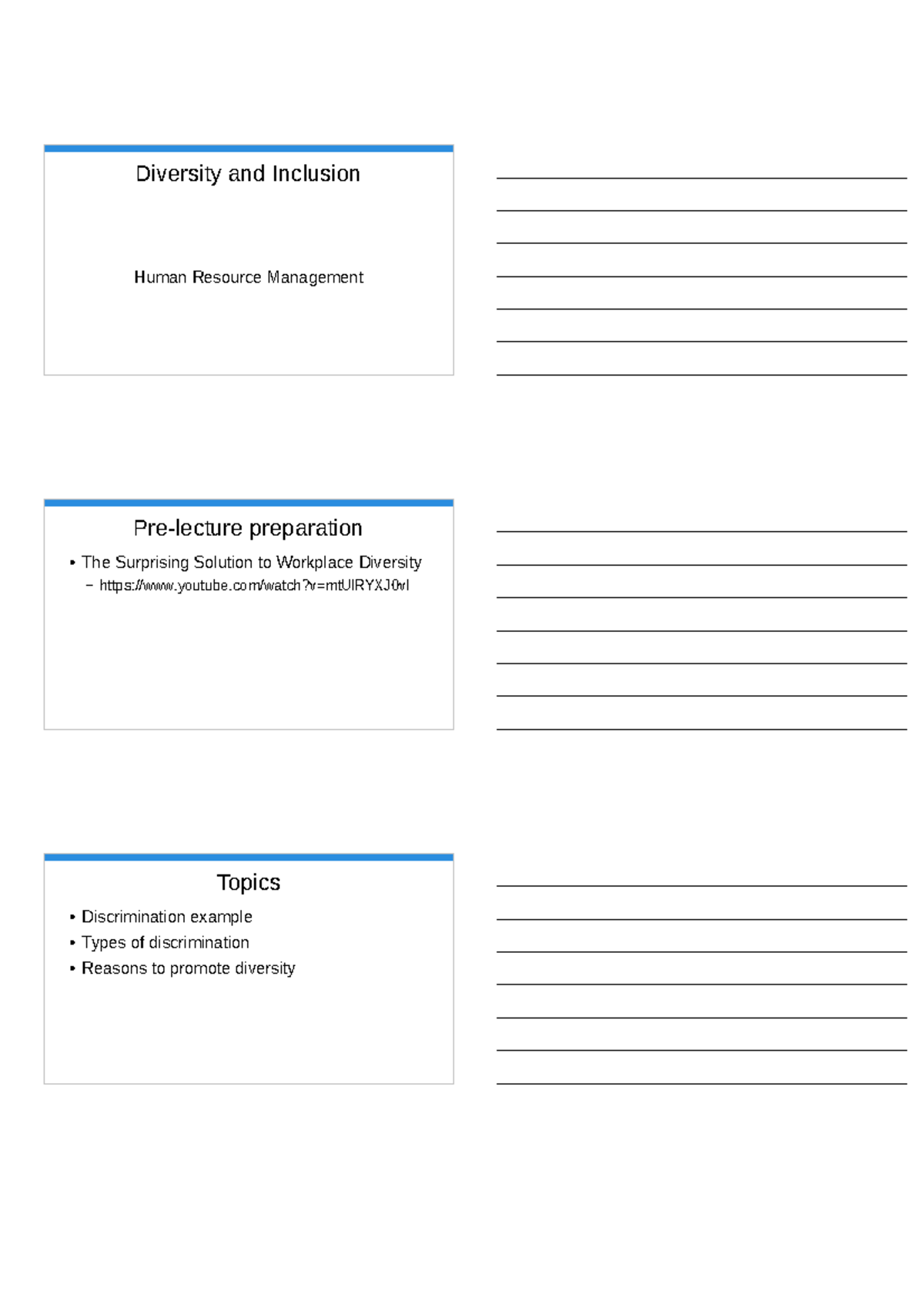 HRM 101: Diversity and Inclusion Pre-Lecture Notes - Studocu