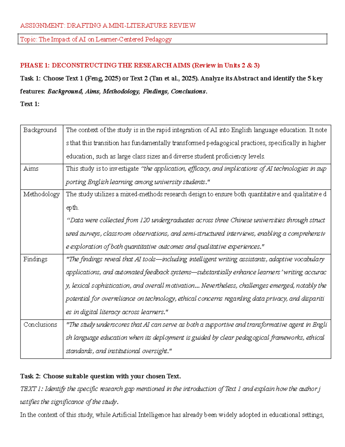 ASSIGNMENT: MINI LIT REVIEW on AI's Impact in Pedagogy - Studocu