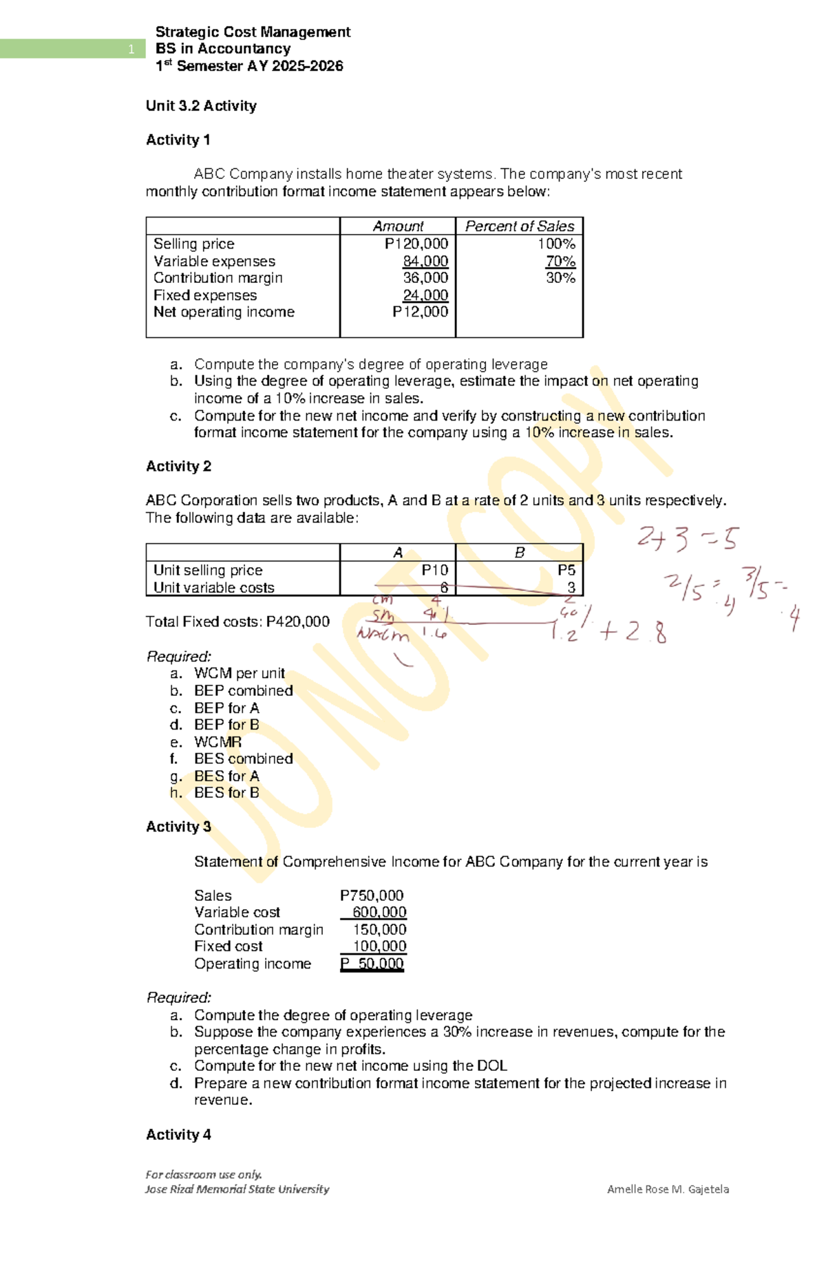 SCM-Unit-3: Strategic Cost Management Activities & Income Statements ...