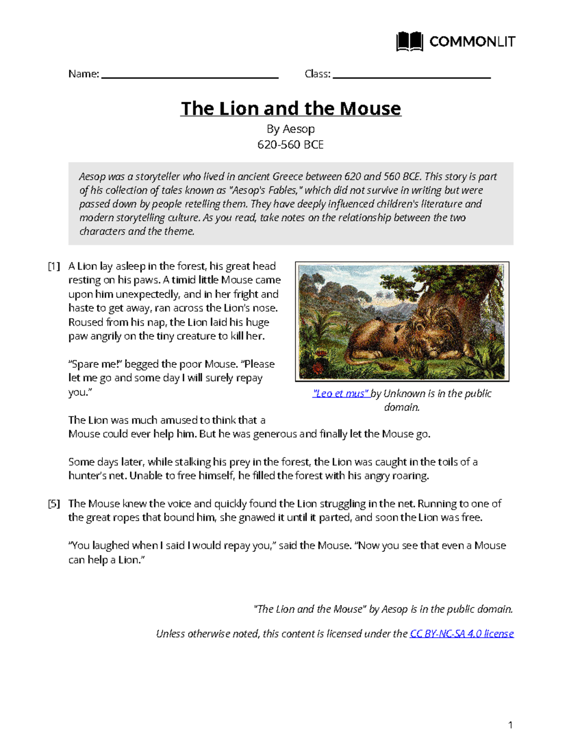 Aesop's Fable Analysis: "The Lion and the Mouse" Discussion Notes - Studocu