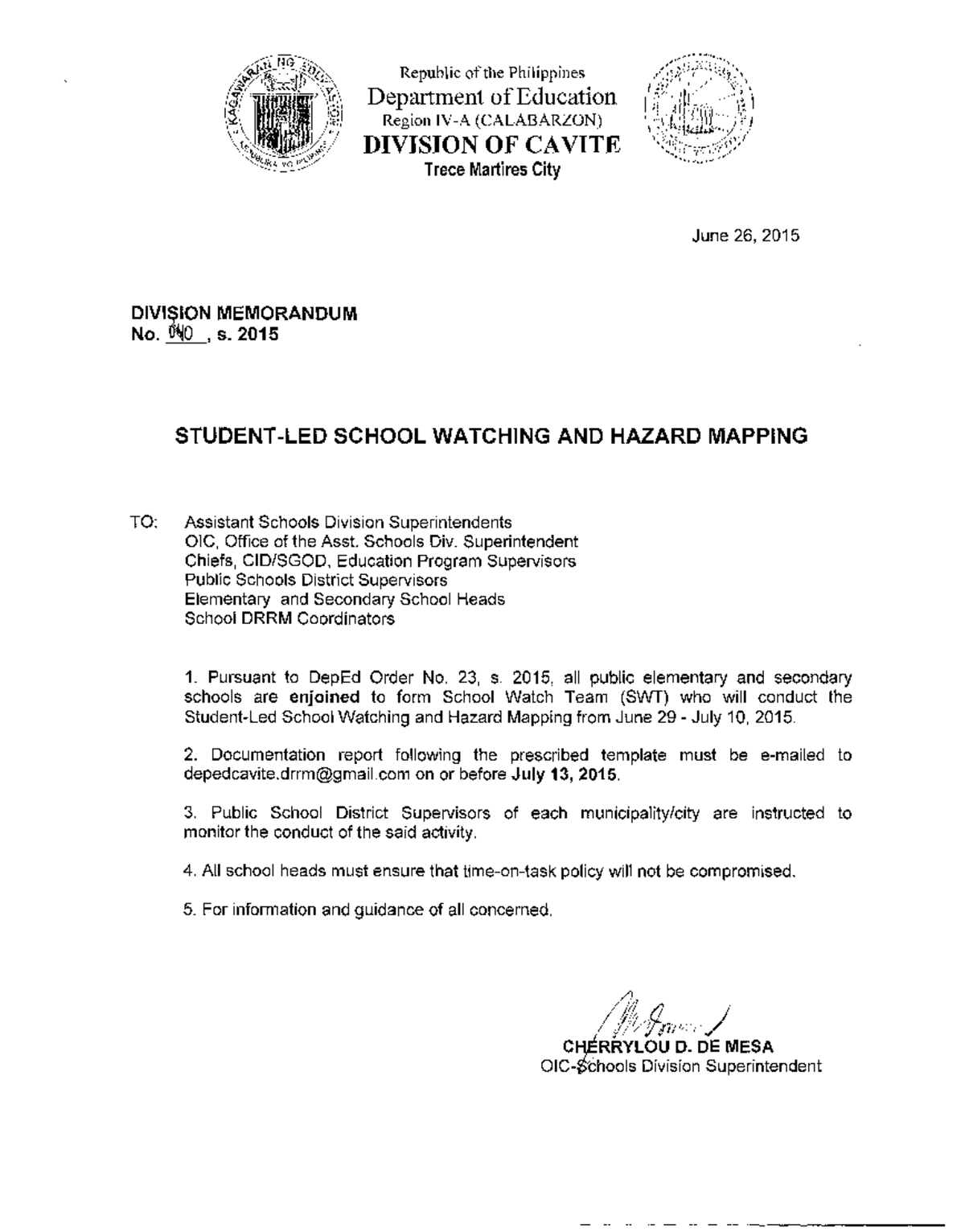 Student-Led Hazard Mapping Guidelines - DepEd Memo No. 23, s. 2015 ...