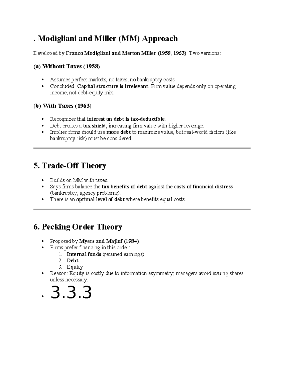 Company Law Notes: Modigliani & Miller Approach (MM) Analysis - Studocu
