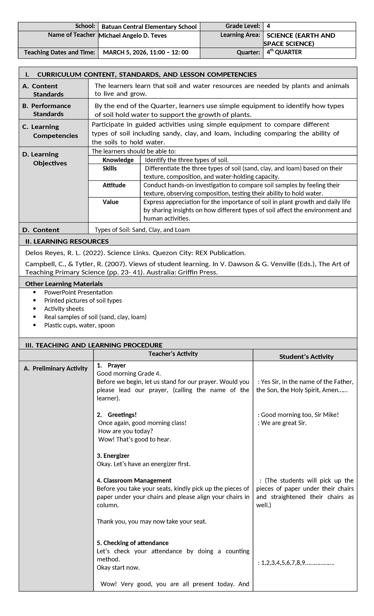 7A's DLP Final Demo Teaching: Understanding Soil Types in Grade 4 ...