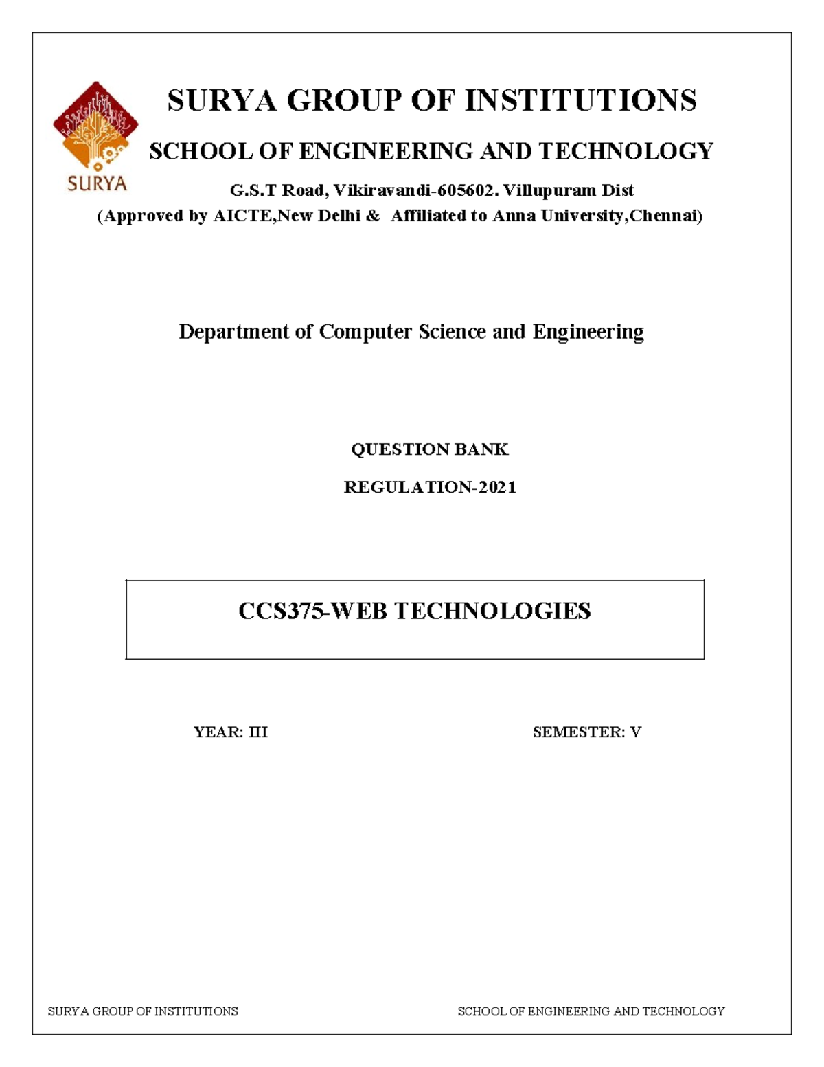 CSE 5th Sem Question Bank: Web Technologies & Frameworks - Studocu