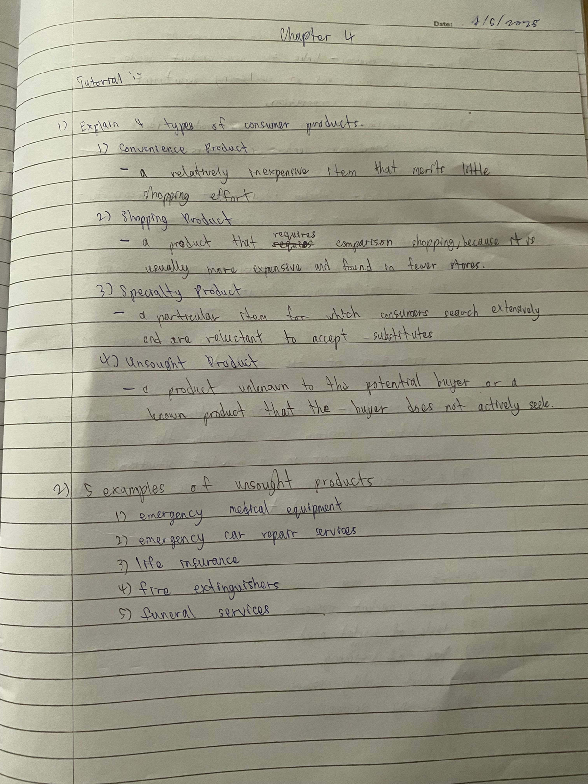 MKT 101: Chapter 4 Tutorial on Consumer Product Types - Studocu