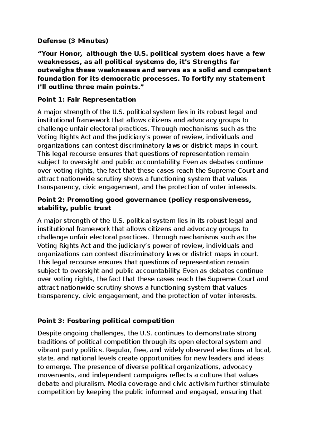 Strengths of the U.S. Political System: A 3-Minute Defense - Studocu