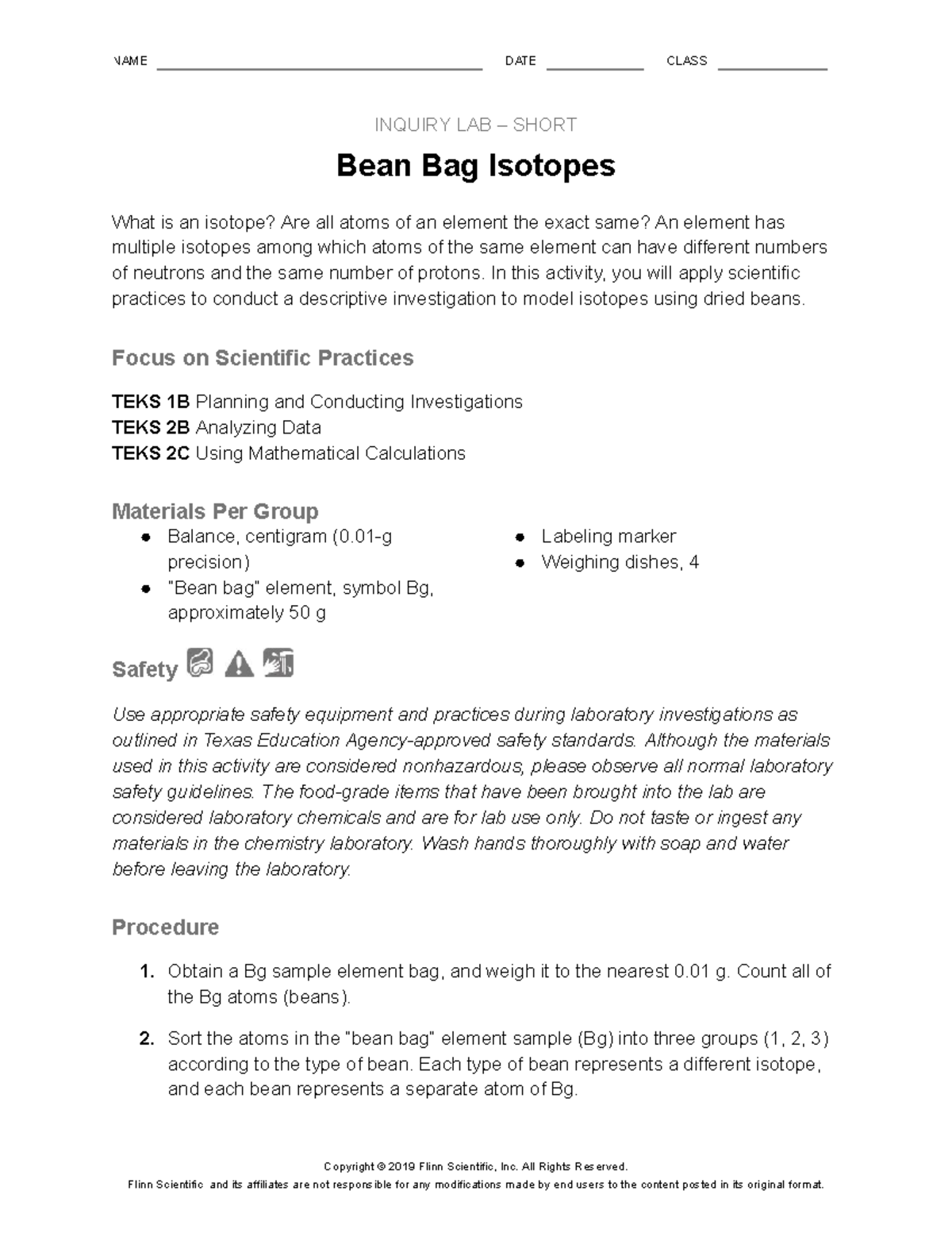 Chem TXS25 Lab Inquiry: Bean Bag Isotopes Investigation - Studocu