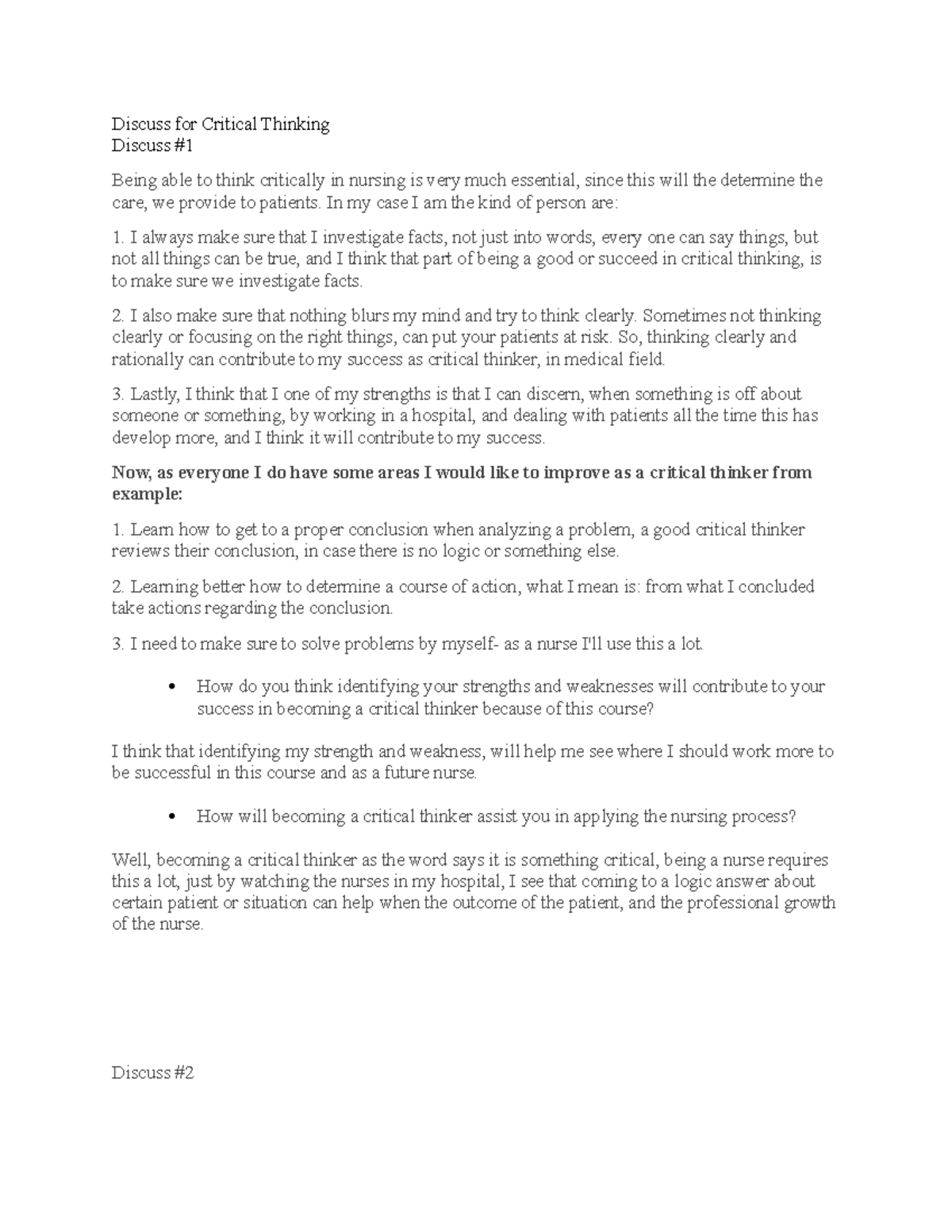 Discuss for Critical Thinking - Discuss for Critical Thinking Discuss ...