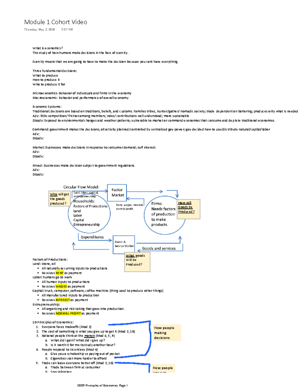 D089 Module 1: Introduction to Economics and Economic Systems - Studocu