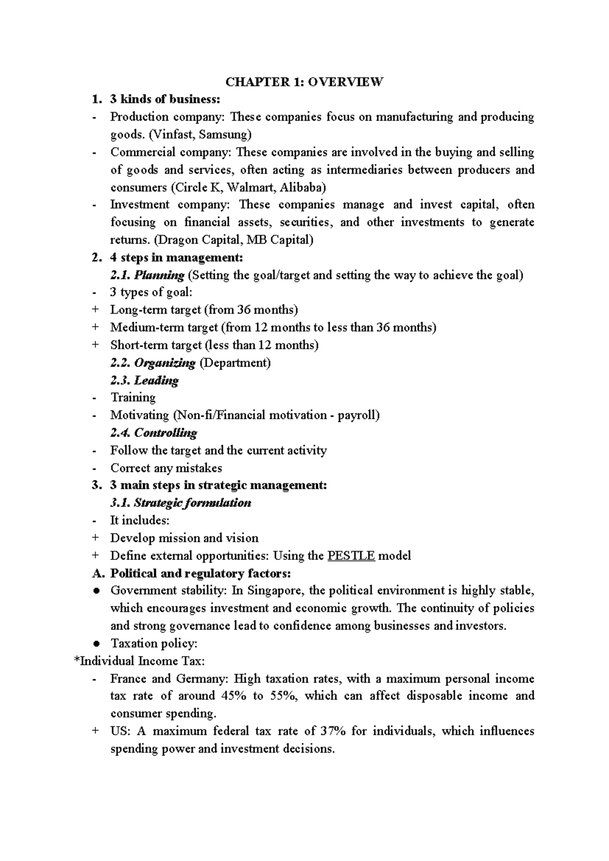 Chapter 1: Overview of business types and management strategies - Studocu