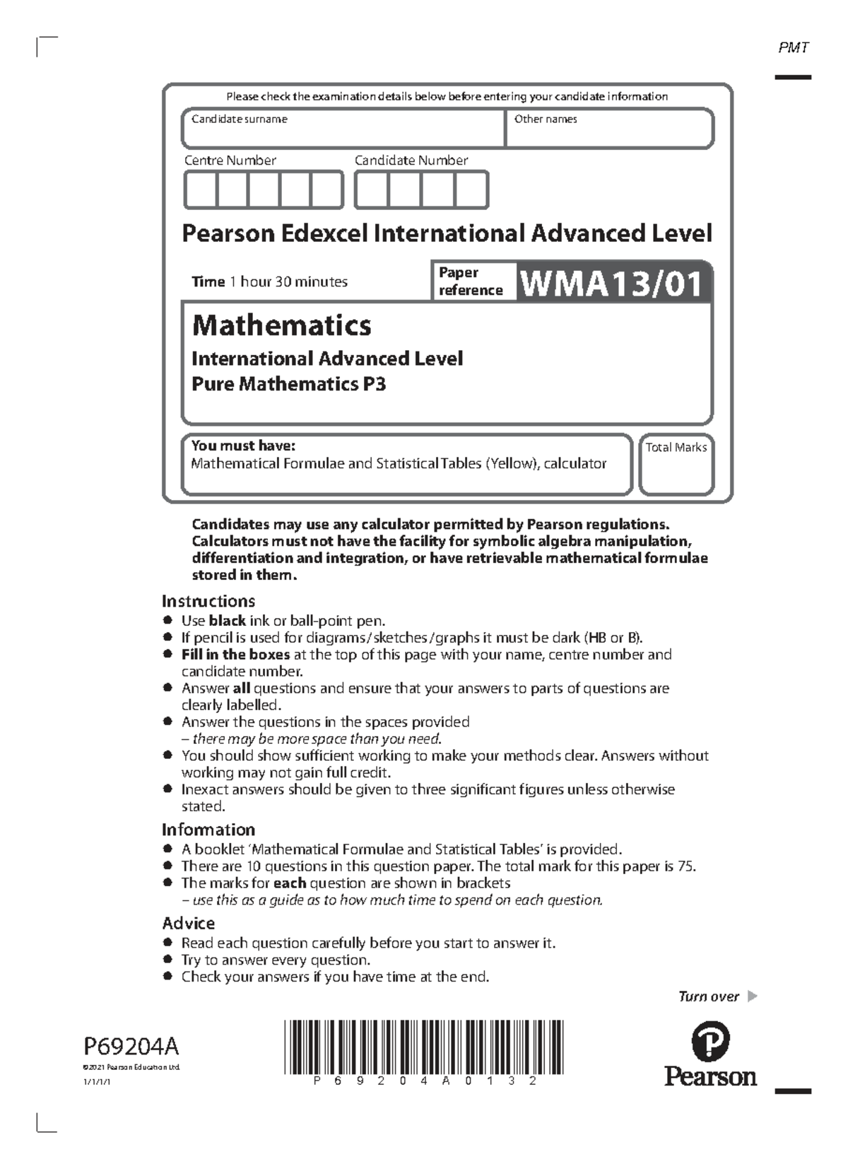 Mathematics IAL Pure Mathematics P3 Exam Paper - Oct 2021 - Studocu
